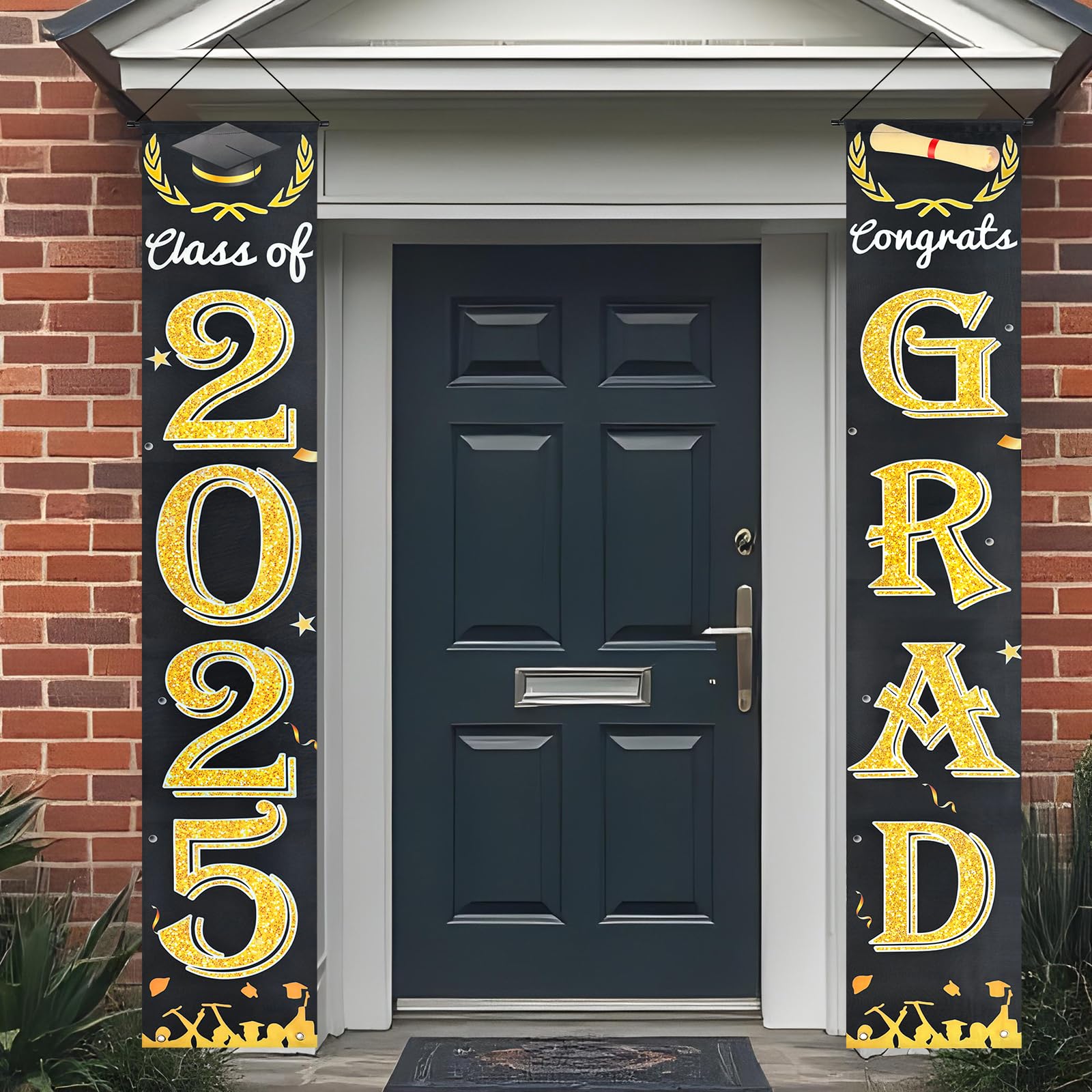Black Gold Graduation Decorations Class of 2025 Congrats Grad Banner ...