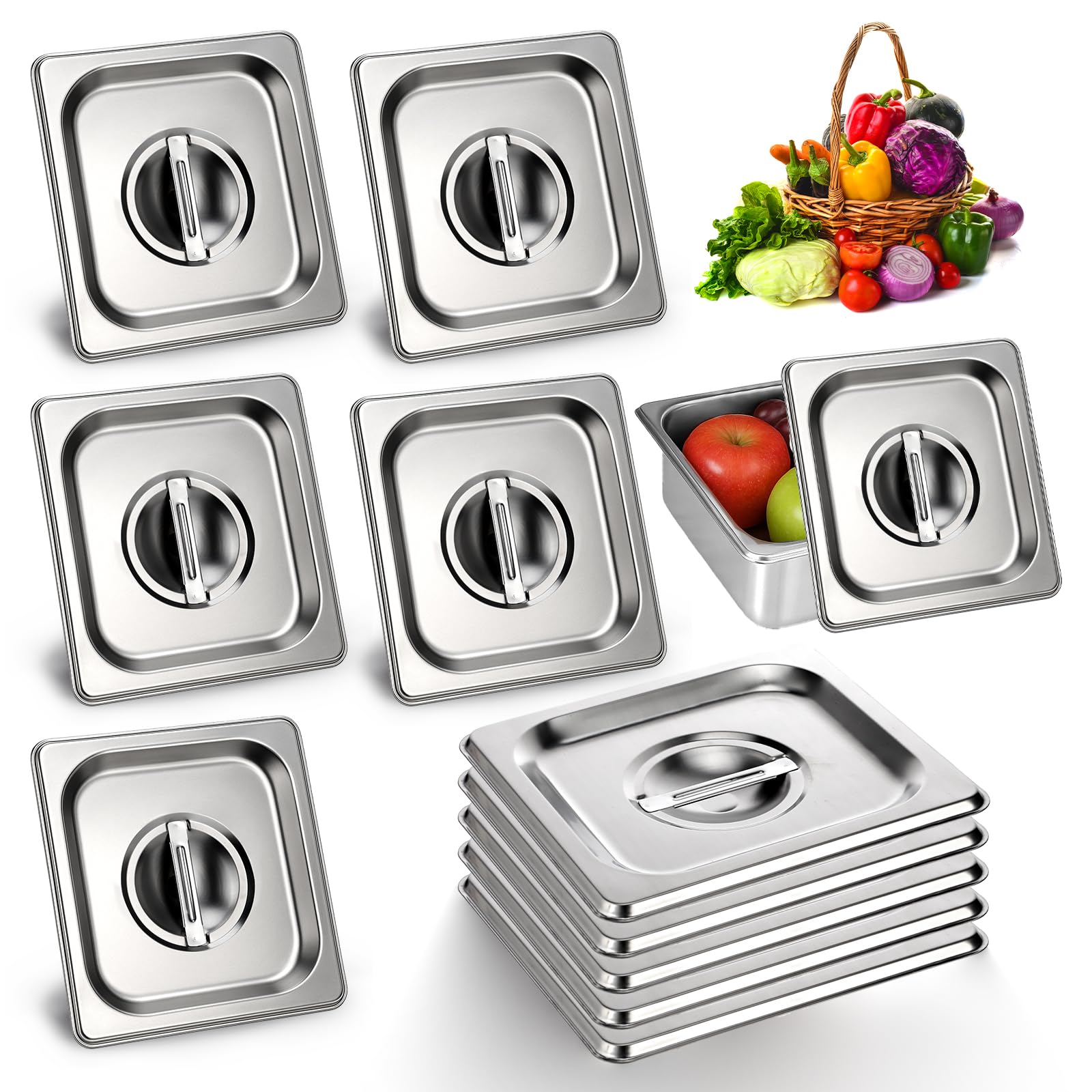 Mua 10 Pack 1/6 Size Steam Table Pan Covers Stainless Steel Commercial ...