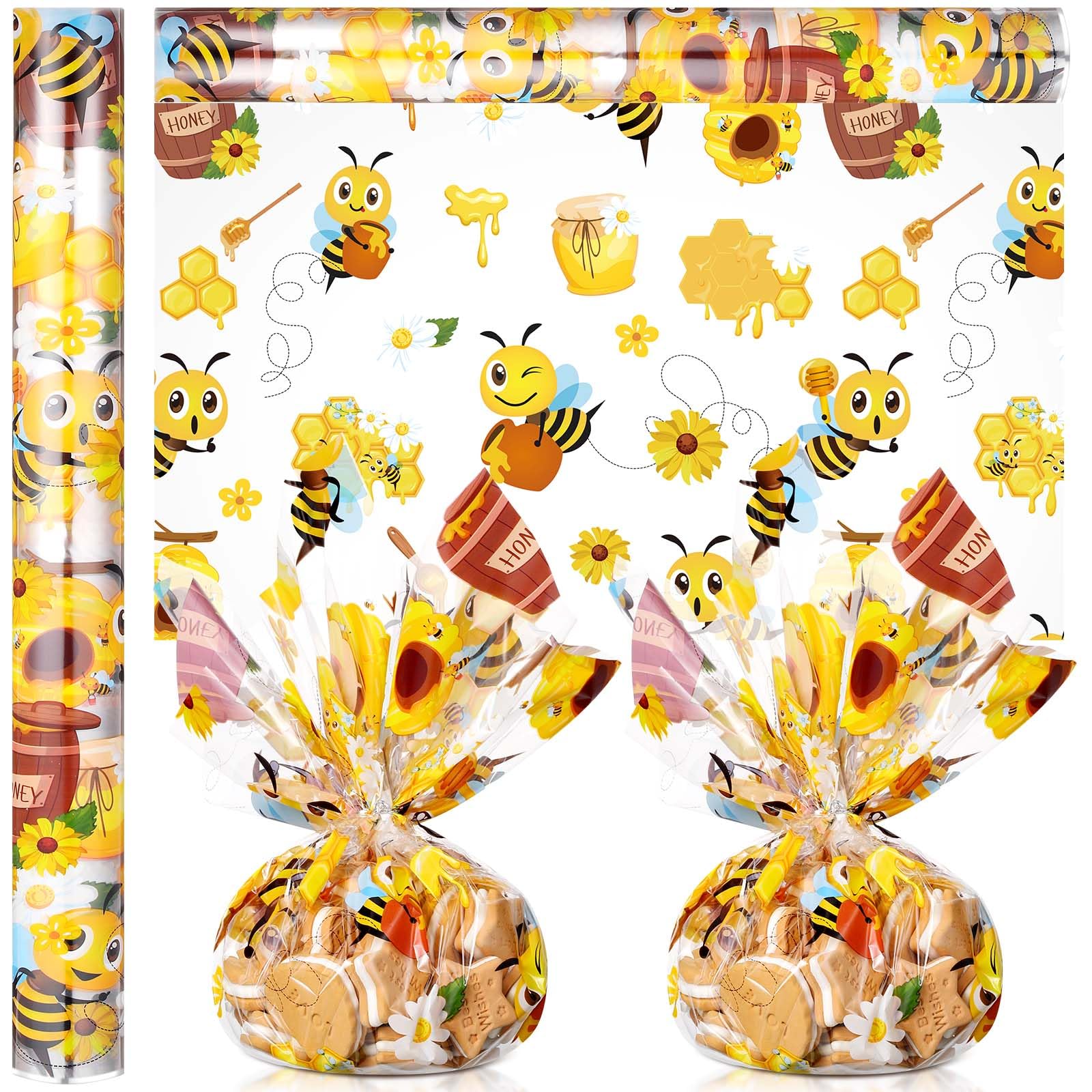 Skyygemm Bee Party Cellophane Wrap Roll 100 ft x 16 Inch Summer ...