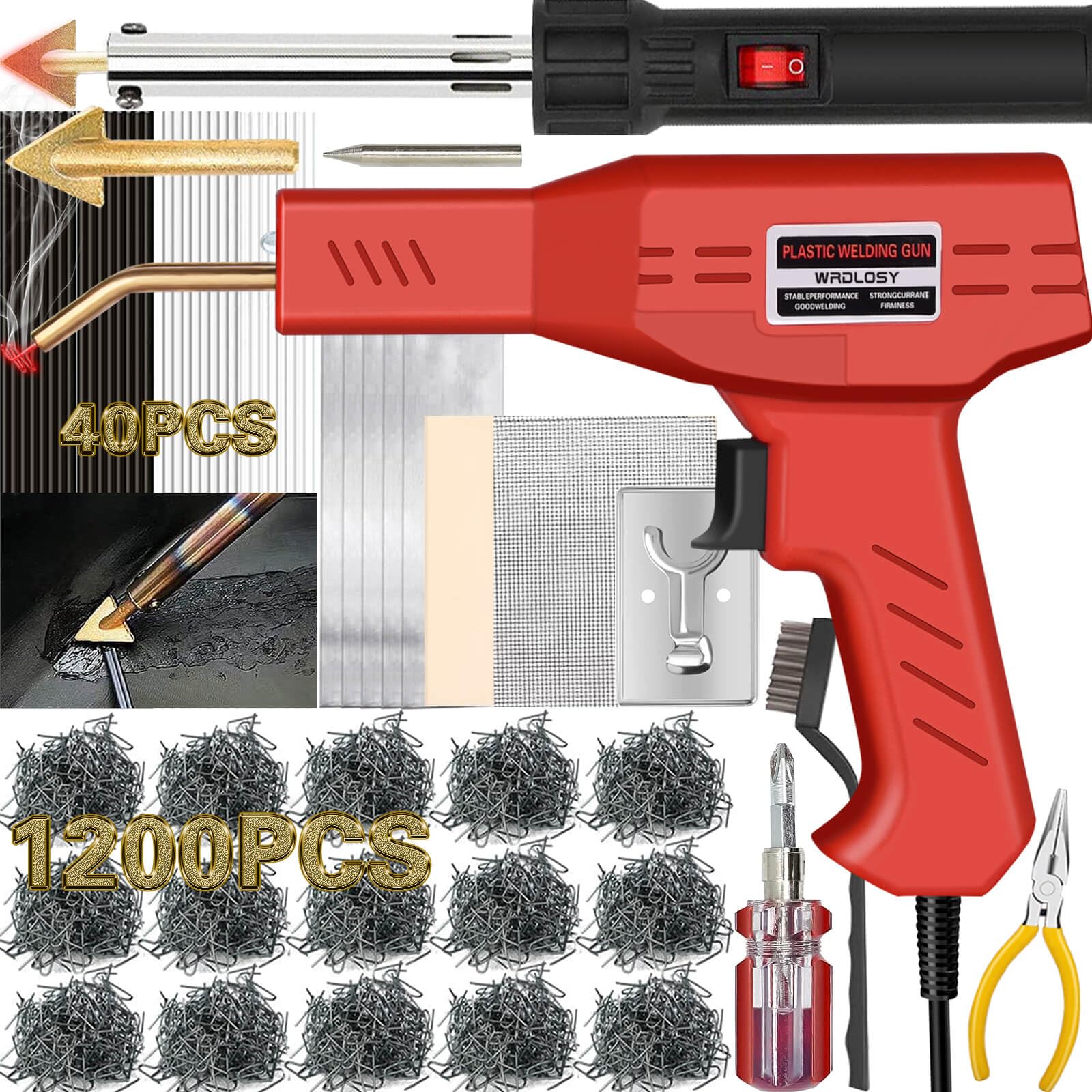 Wrdlosy 220W Plastic Welder, 1200PCS Staples 40PCS Rods Plastic Welding ...