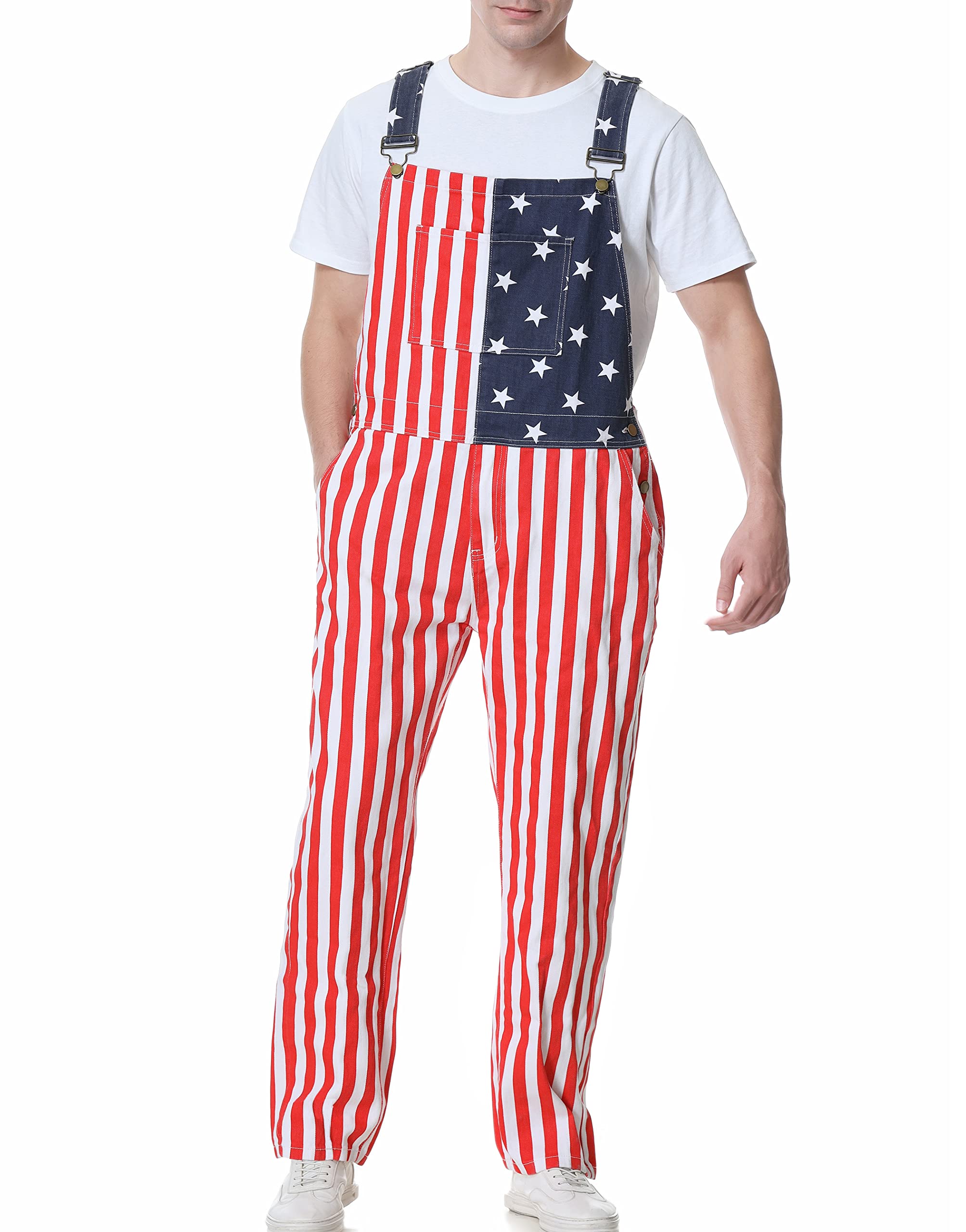 Bindefon Men's American Flag Overalls Sleeveless 4th Of July Coveralls ...