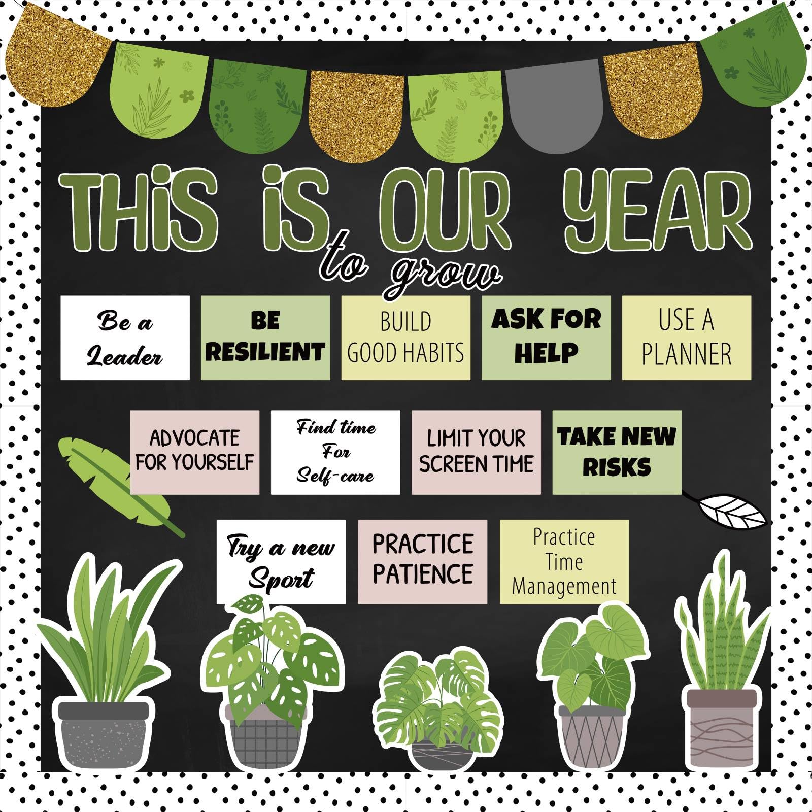 Greenery Classroom Bulletin Board Decorations, Motivational Bulletin ...
