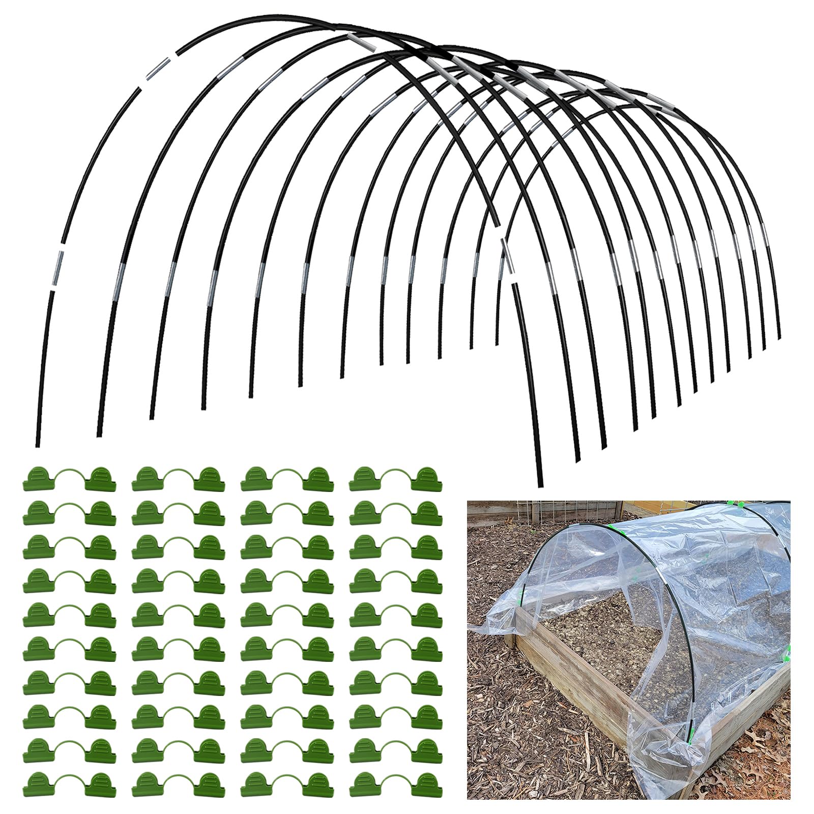Greenhouse Hoops Grow Tunnel 60 Pcs 16 Inch Up to 12 Sets of 7ft Long ...