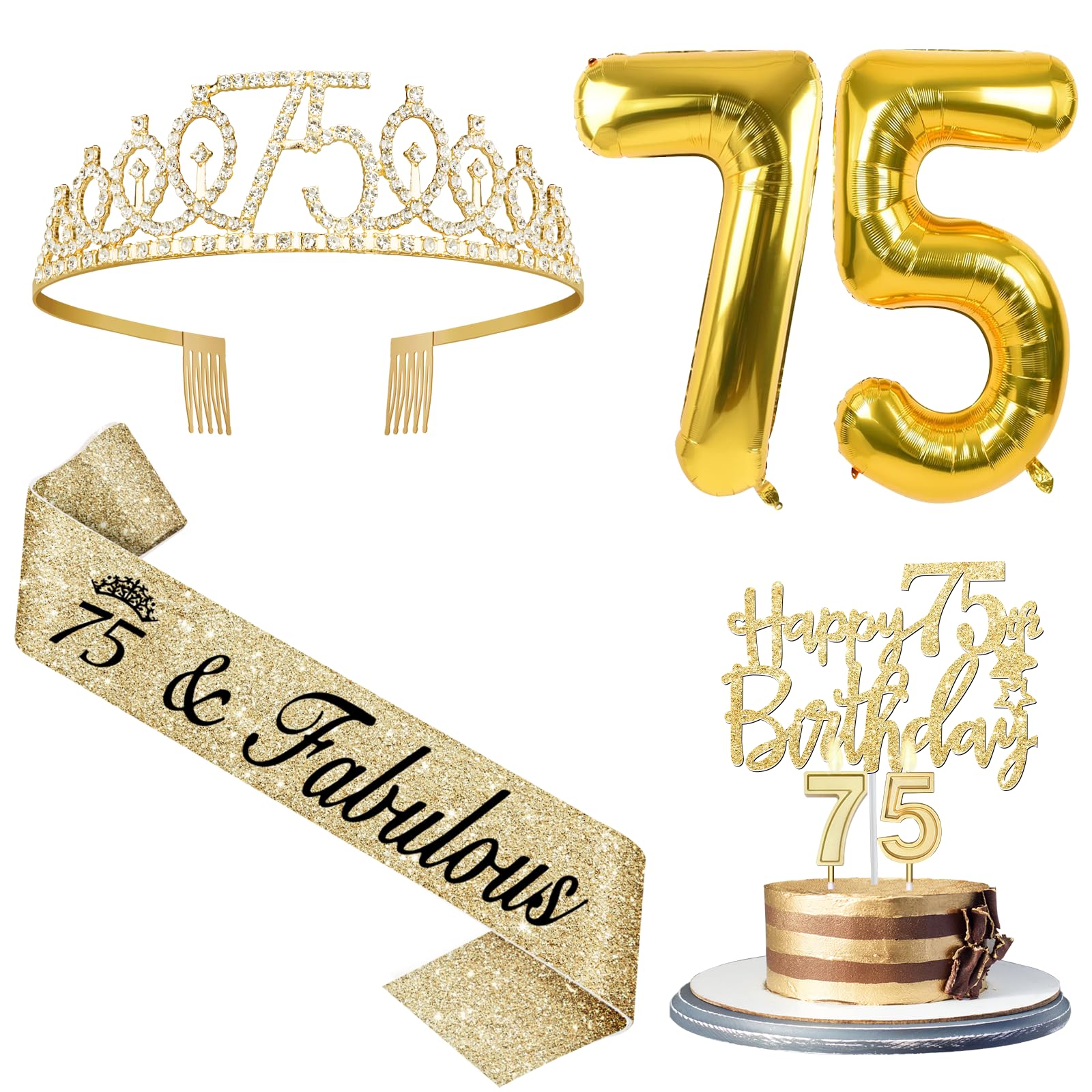 YeohJoy 75th Birthday Decorations Women with 75th Birthday Sash and ...