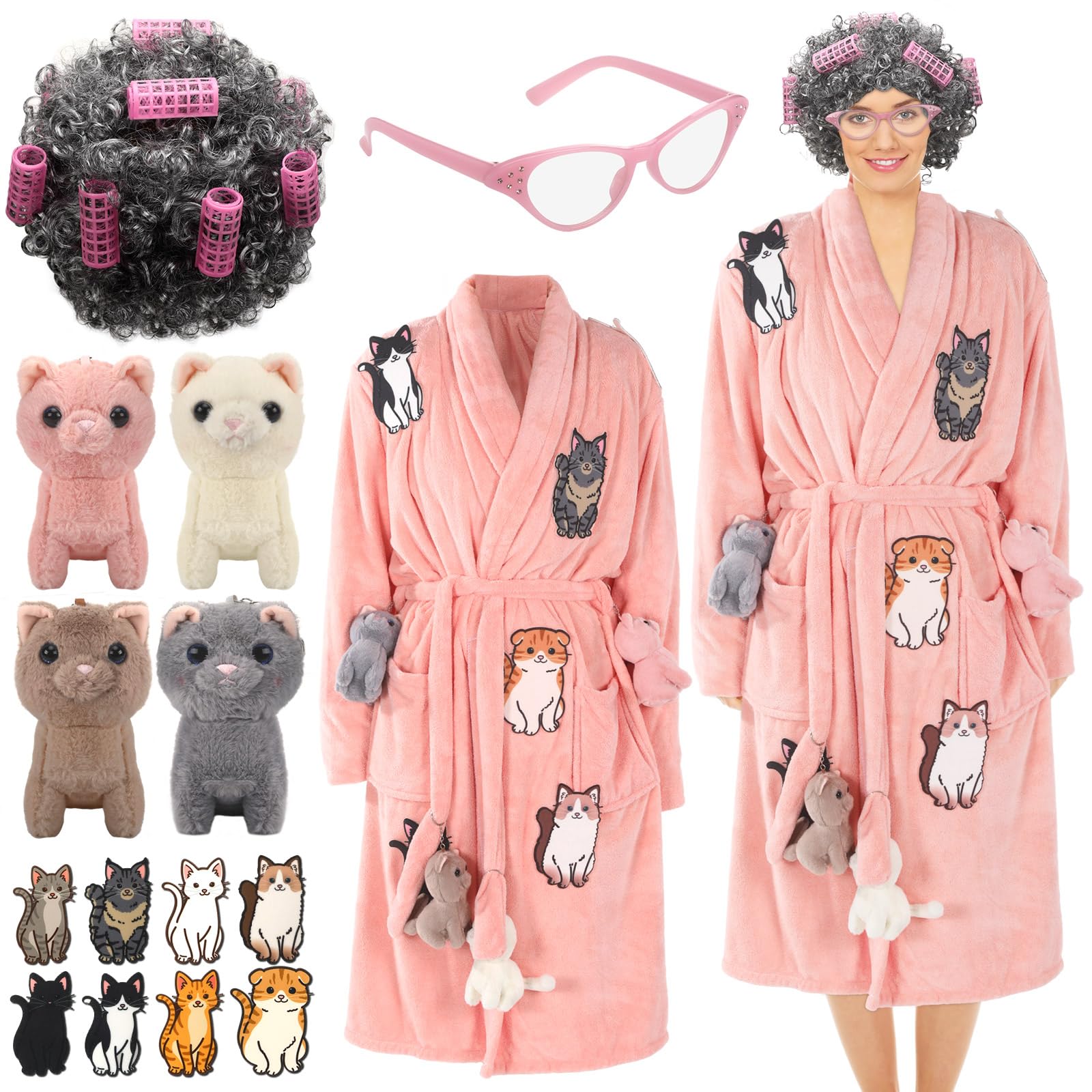 Liitrsh 23 Pcs Cat Lady Costume for Women Crazy Cats Costume with Robe ...