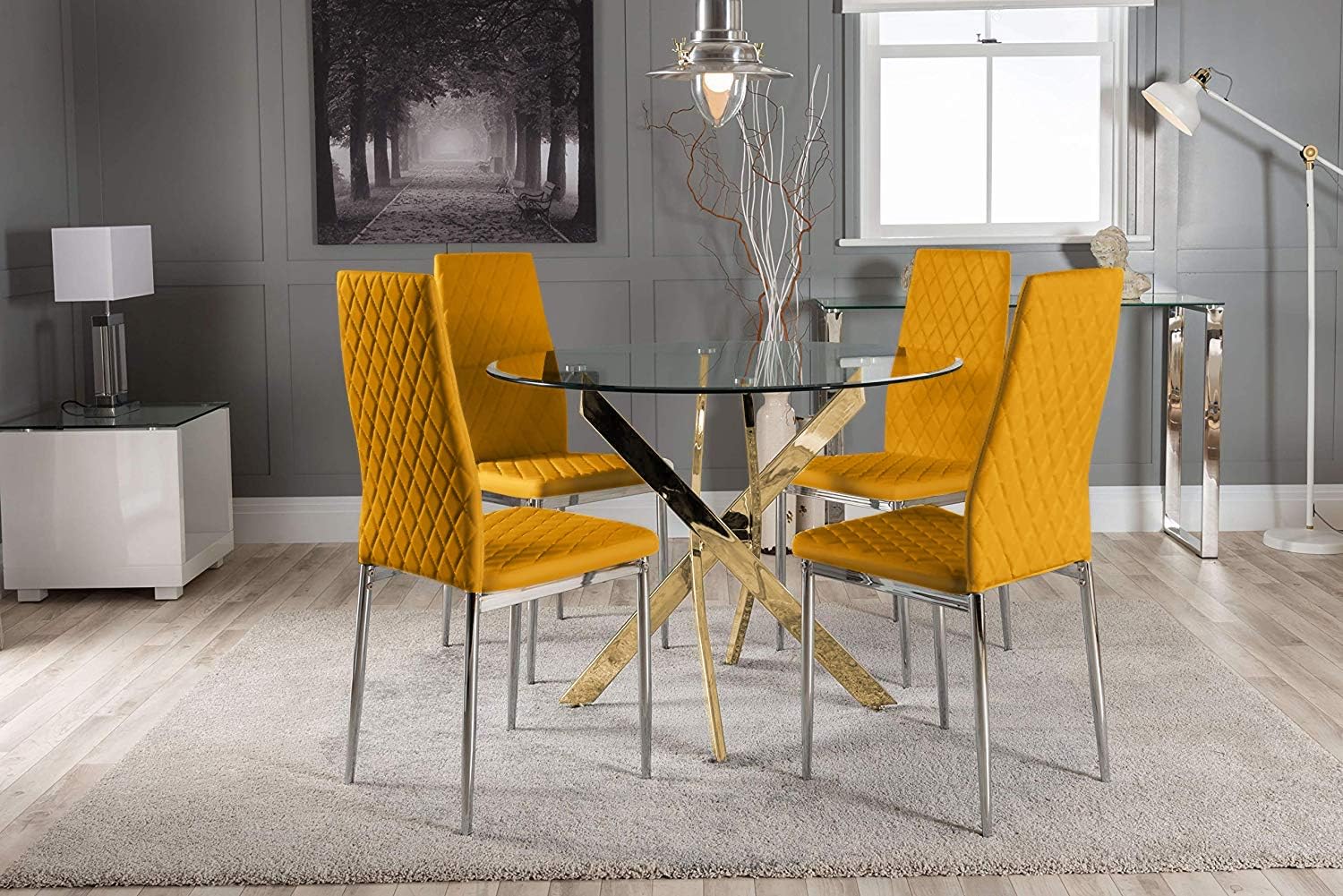 Furniturebox UK Novara Modern Stylish Round Gold Metal And Clear Glass ...