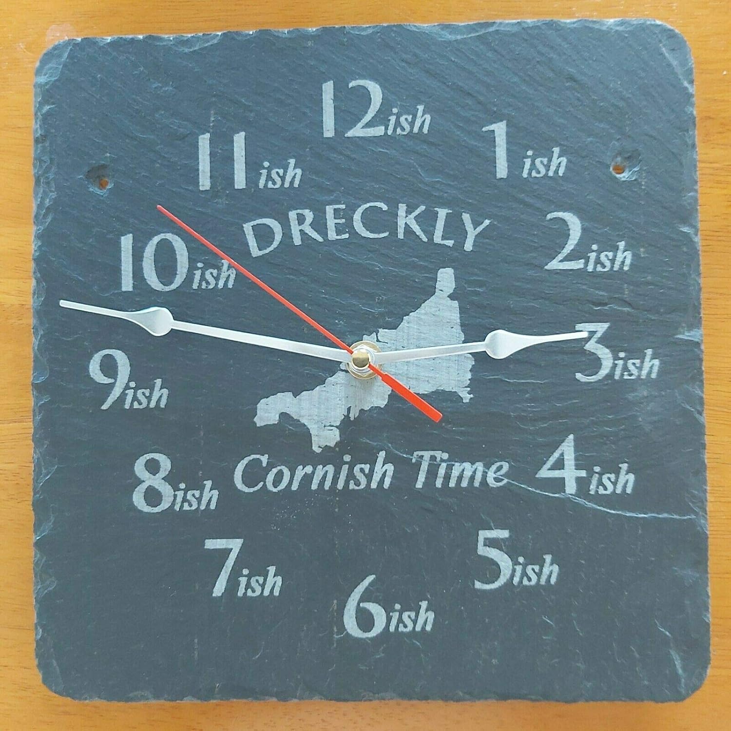 Dreckly Slate Clock - Etched in Cornwall Map Design Cornish Clock ...