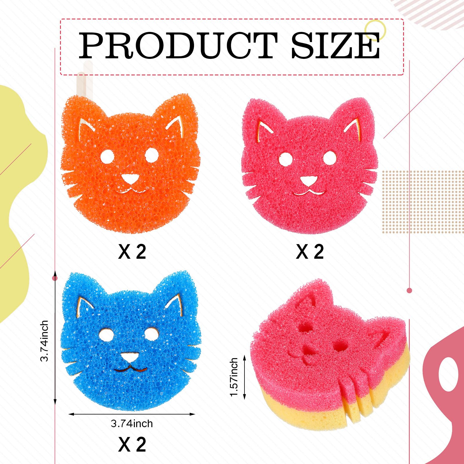 Mua 6 Pcs Cat Dual Sided Scrub Sponge Cleaning Sponges Cute Temperature ...