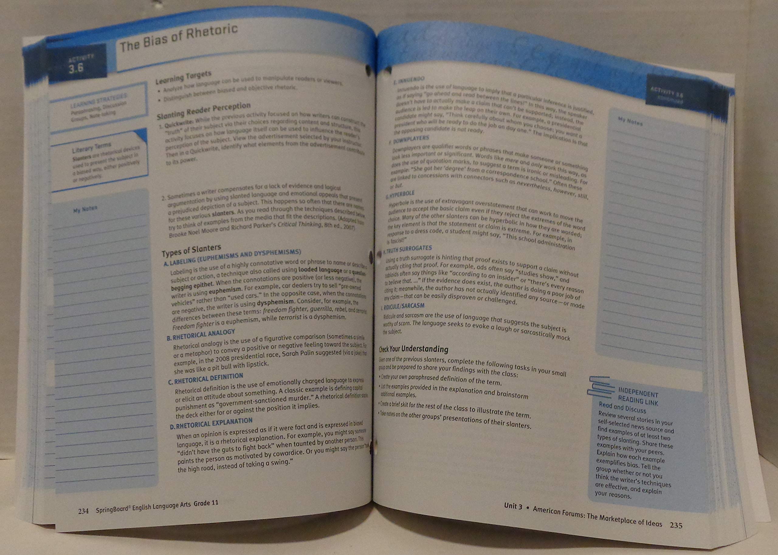 Springboard English Language Arts English 1 Answer Key