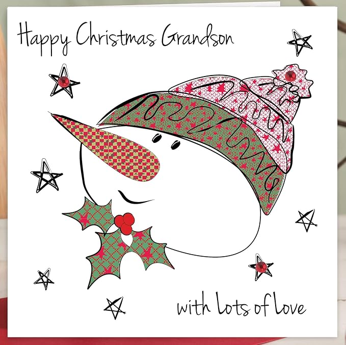 Happy Christmas Grandson with Lots of Love - Handfinished Cute ...