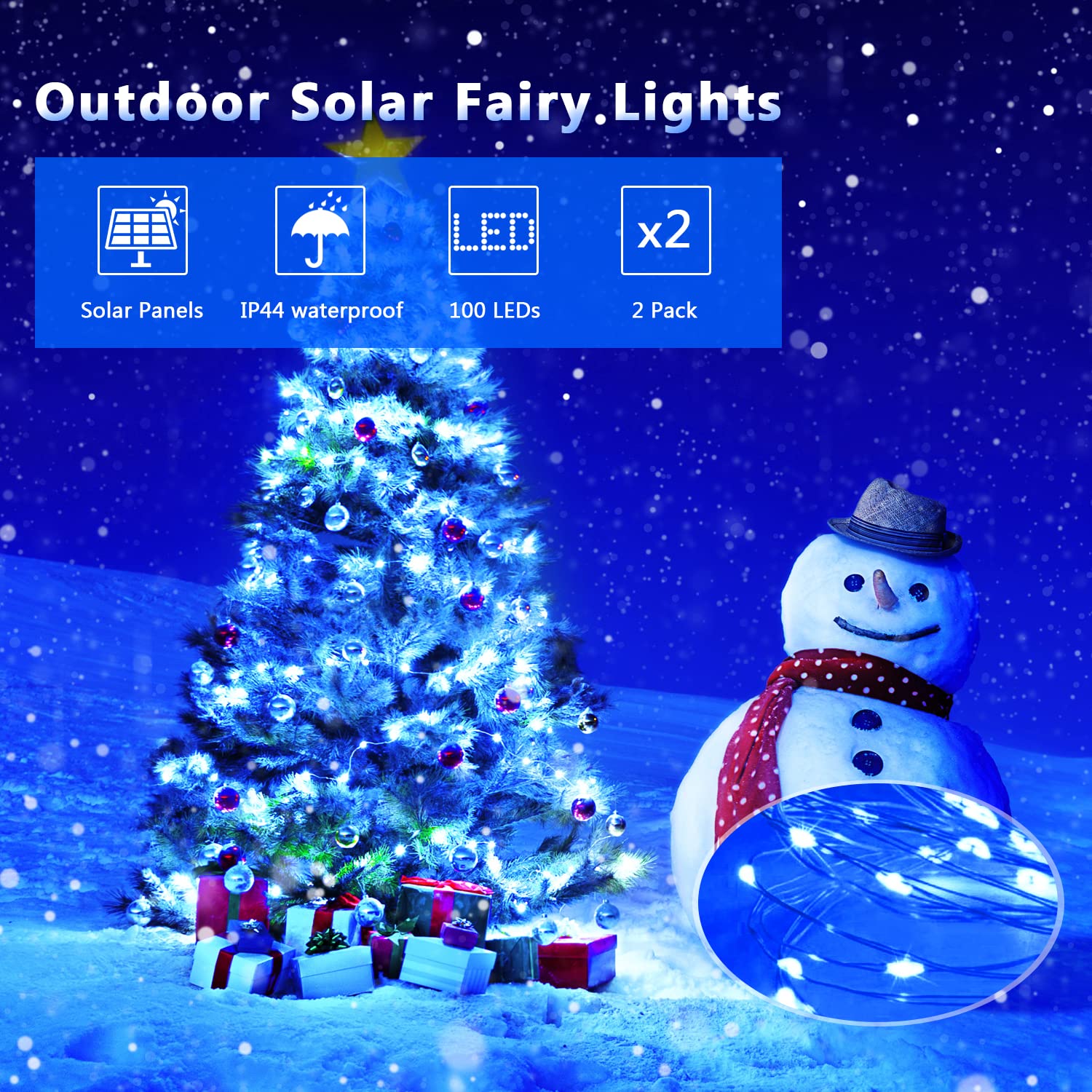 Mua JMEXSUSS 2 Pack Blue Solar String Lights Outdoor Waterproof, Each ...