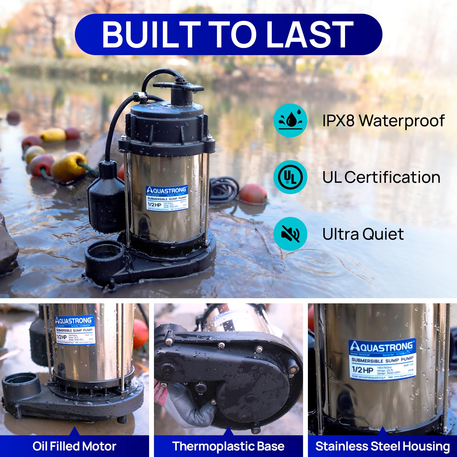 Mua AQUASTRONG 1/2 HP Sump Pump, 3450 GPH Stainless Steel and ...