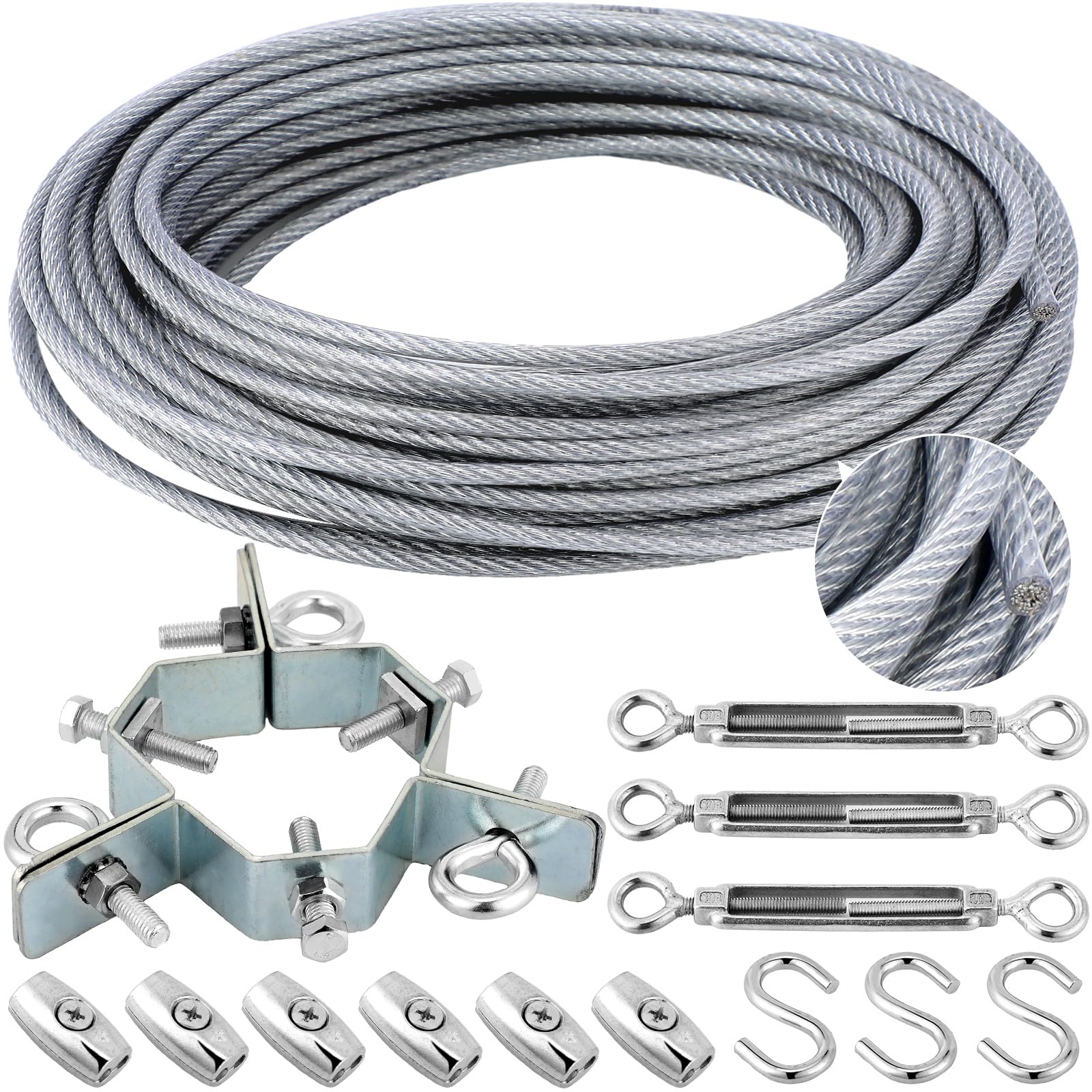 Threlaco Adjustable 3 Way Down Guy Wire Kit Guy Ring for up to 2-1/4 ...