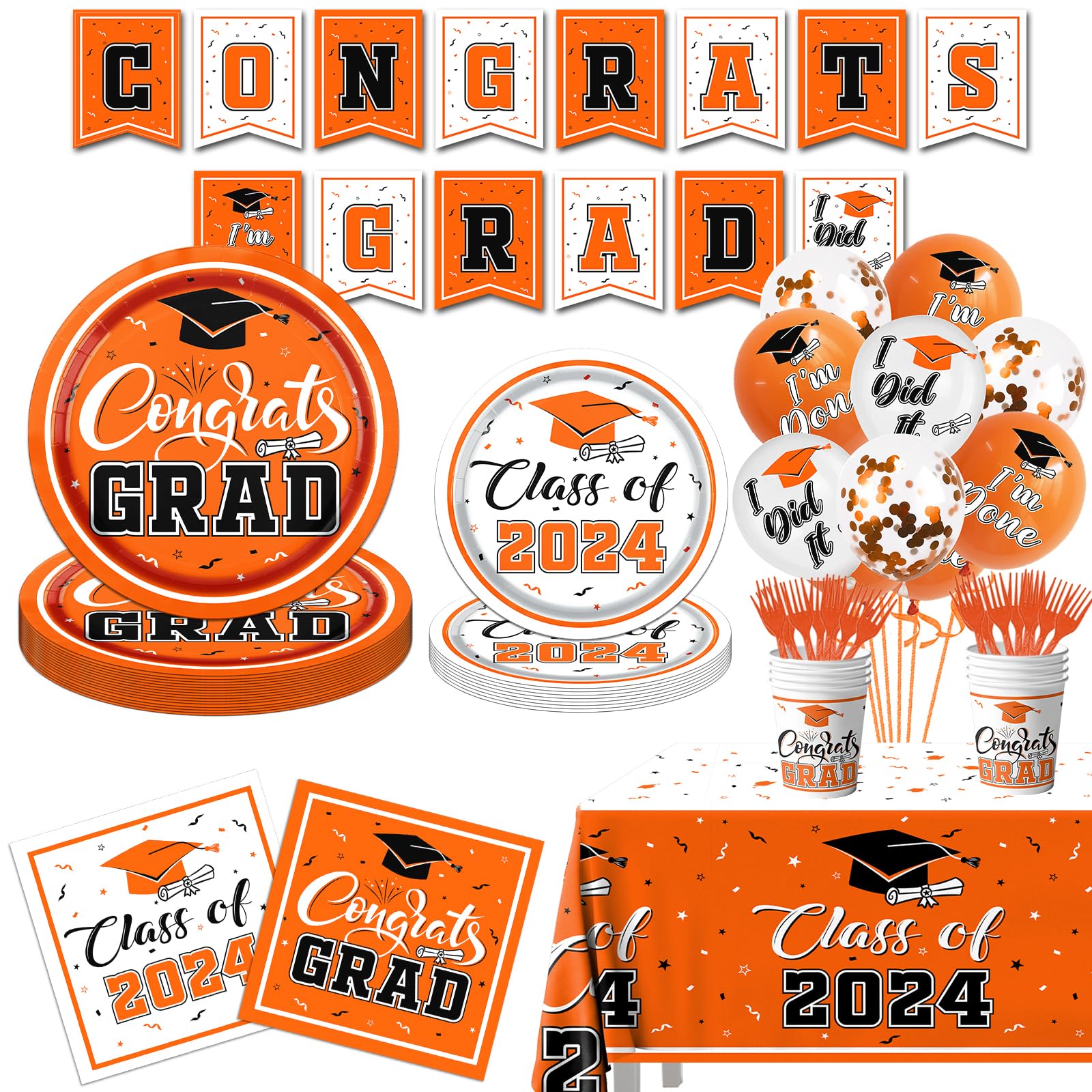 Graduation Party Decorations 2024 Orange Graduation Tableware Balloons ...