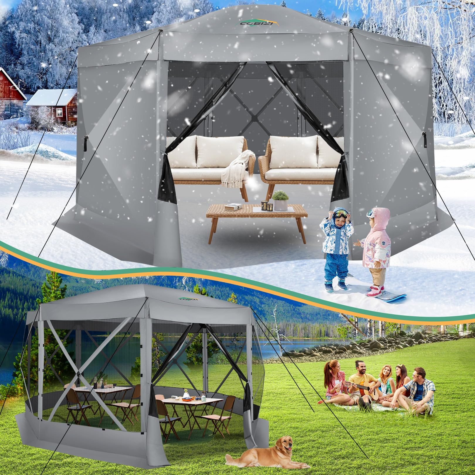 COBIZI Pop Up Gazebo Screen Tent Screen House for Camping, 15x15 Screen ...