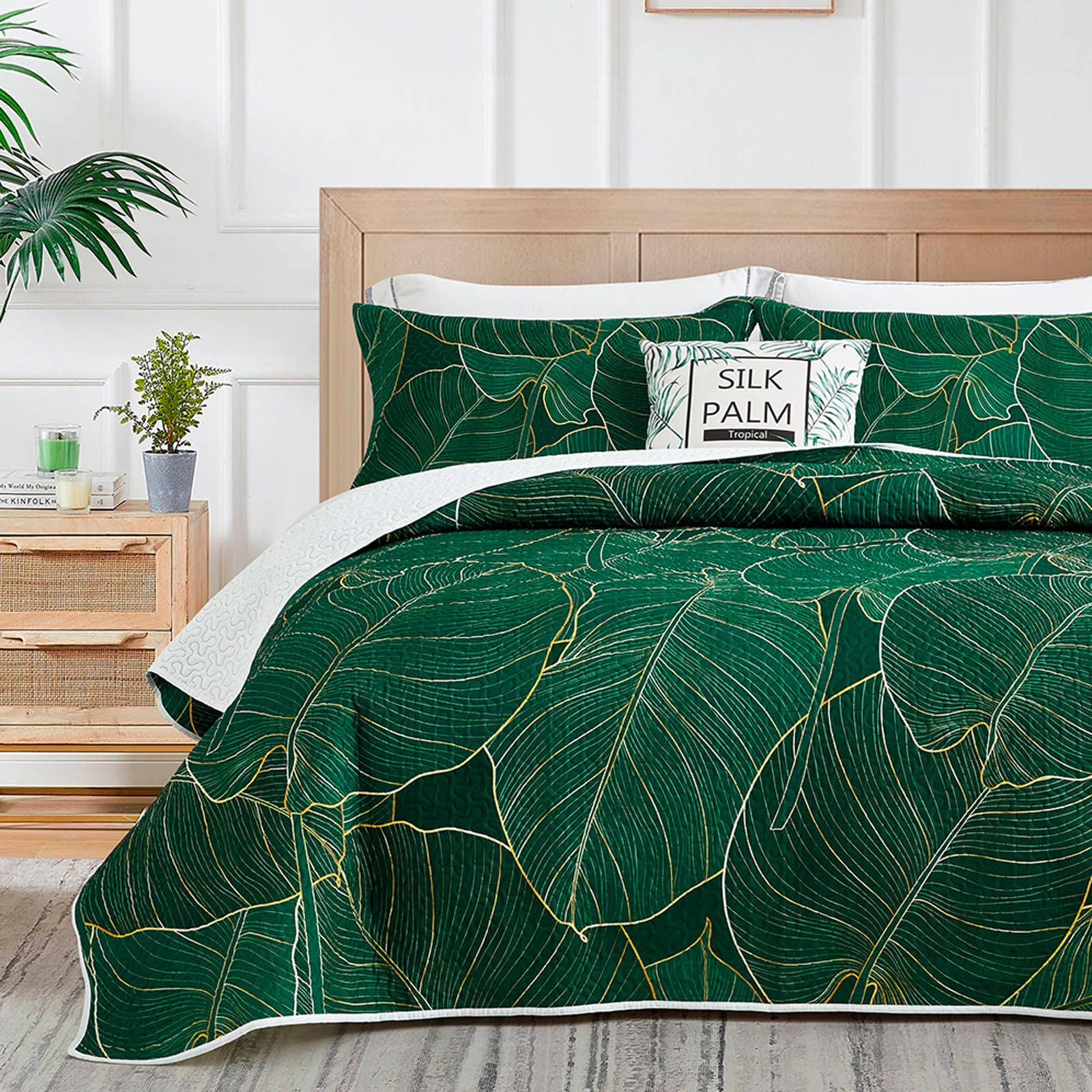 notepure Tropical Queen Size Emerald Green Tropical Plants Palm Leaves ...