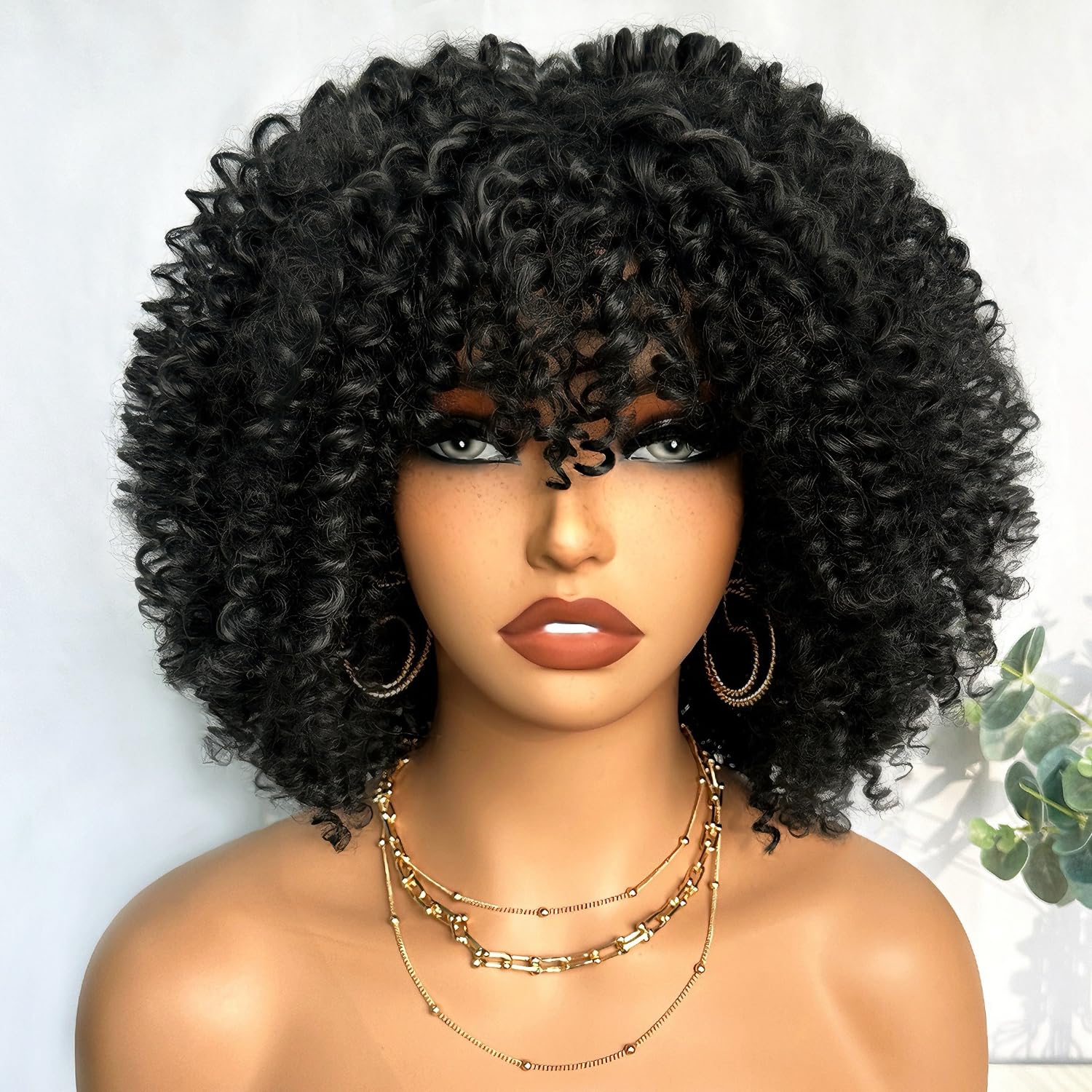 SOKU Short Curly Wigs with Bangs for Black Women Afro Kinky Curly Hair ...