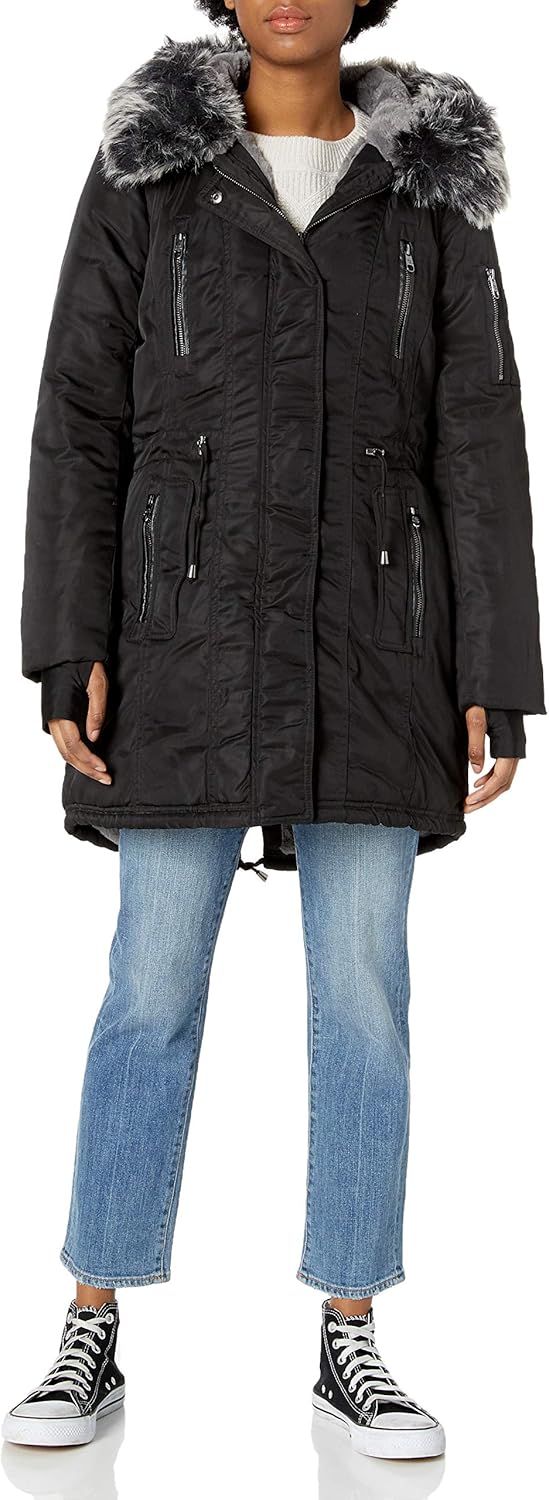 Steve Madden Women's Insulated Parka Jacket Down Alternative Coat ...