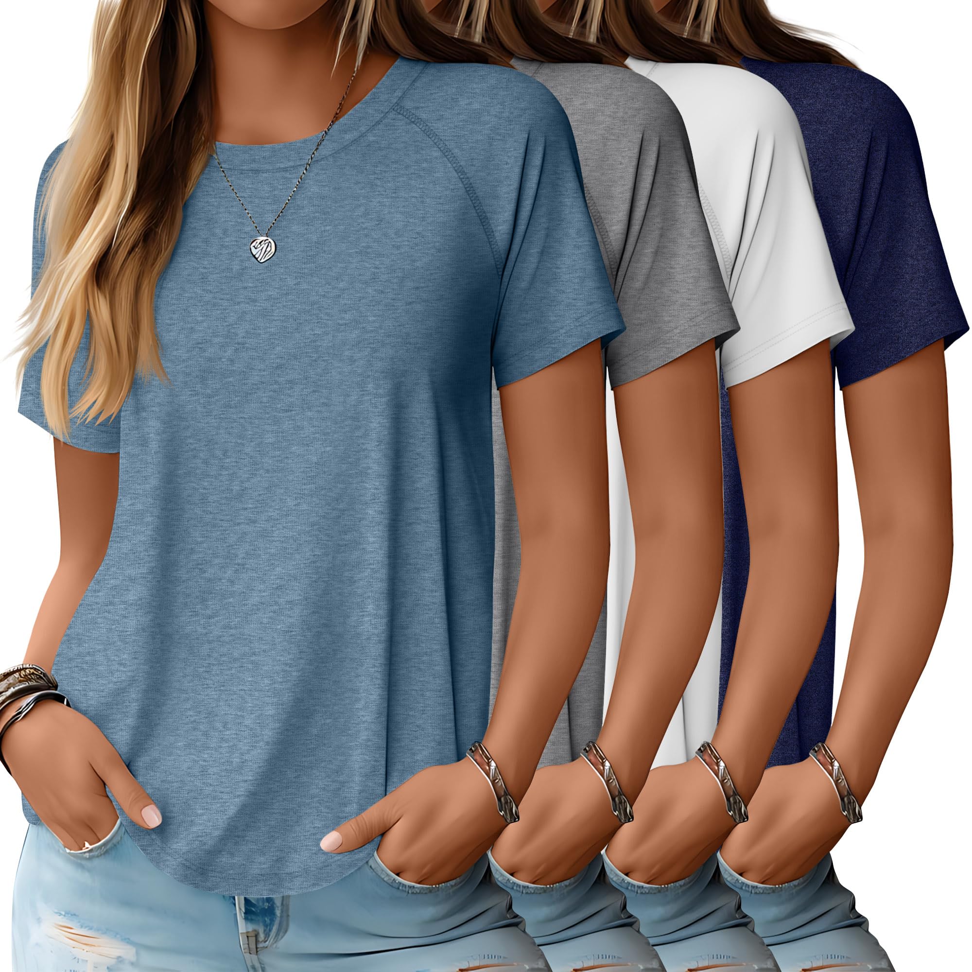 Huukeay 4 Pack Women's Short Sleeve T Shirts, Casual Crewneck Solid ...