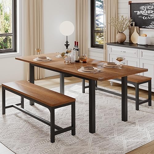 iPormis 3 Pcs 63" Dining Table for 4-6, Extendable Dining Room Table ...