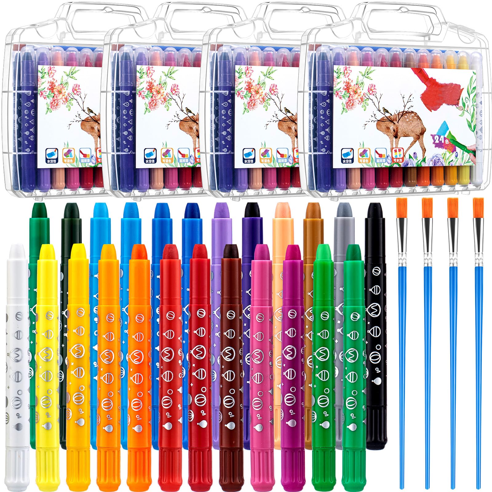 Motipuns 96 Pcs Tempera Paint Sticks Bulk 24 Colors Gel Crayons Solid ...