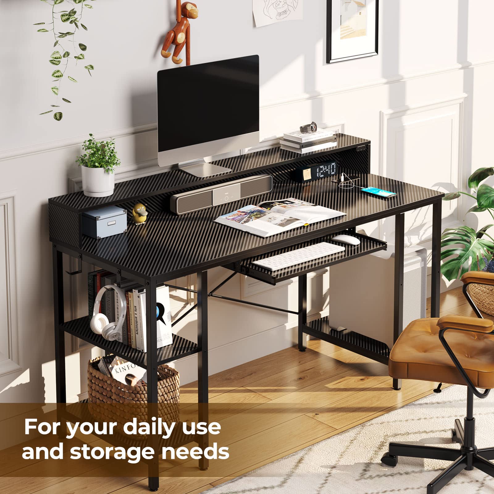 Mua Rolanstar Computer Desk with LED Lights & Power Outlets, 55” Gaming ...