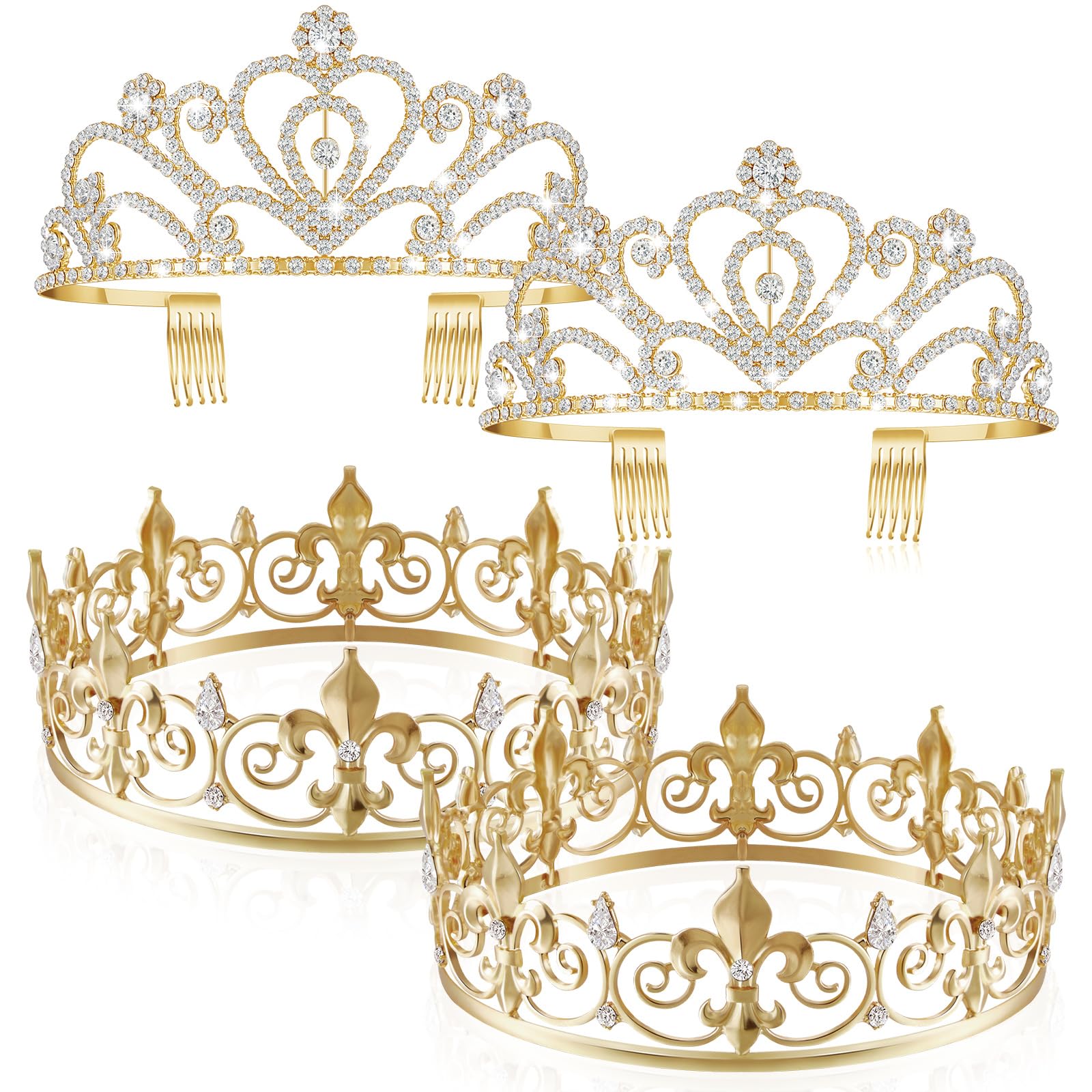 Henoyso 4 Pcs Prom King and Queen Crowns for Men Women King Queen Tiara ...