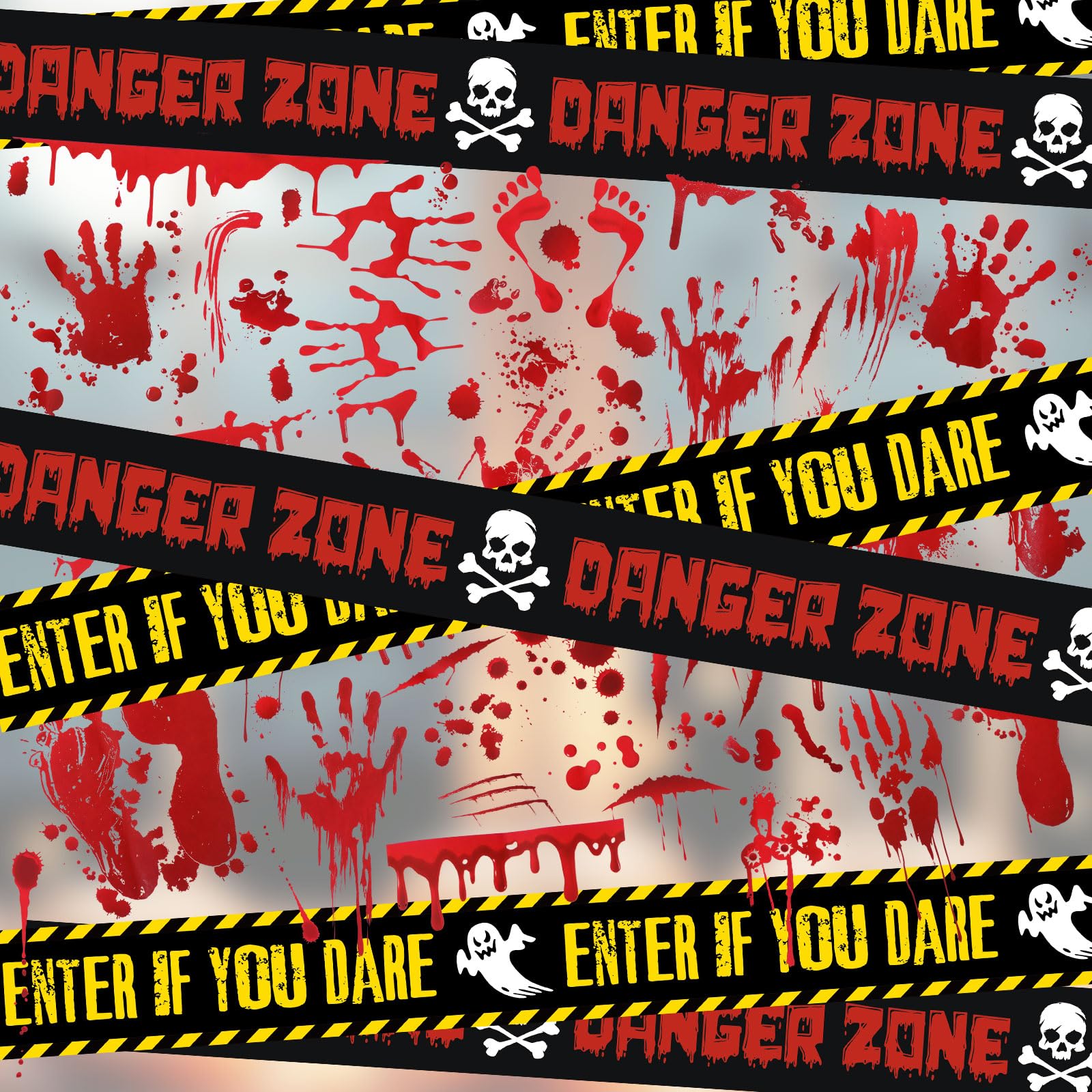 Watersay 164 ft Halloween Caution Tape and 8 Pcs Bloody Window Clings ...