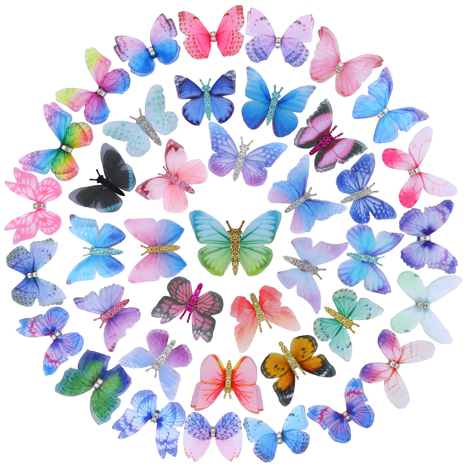 80 Pieces Organza Butterfly Crafts Colorful 2 Layers Butterflies ...