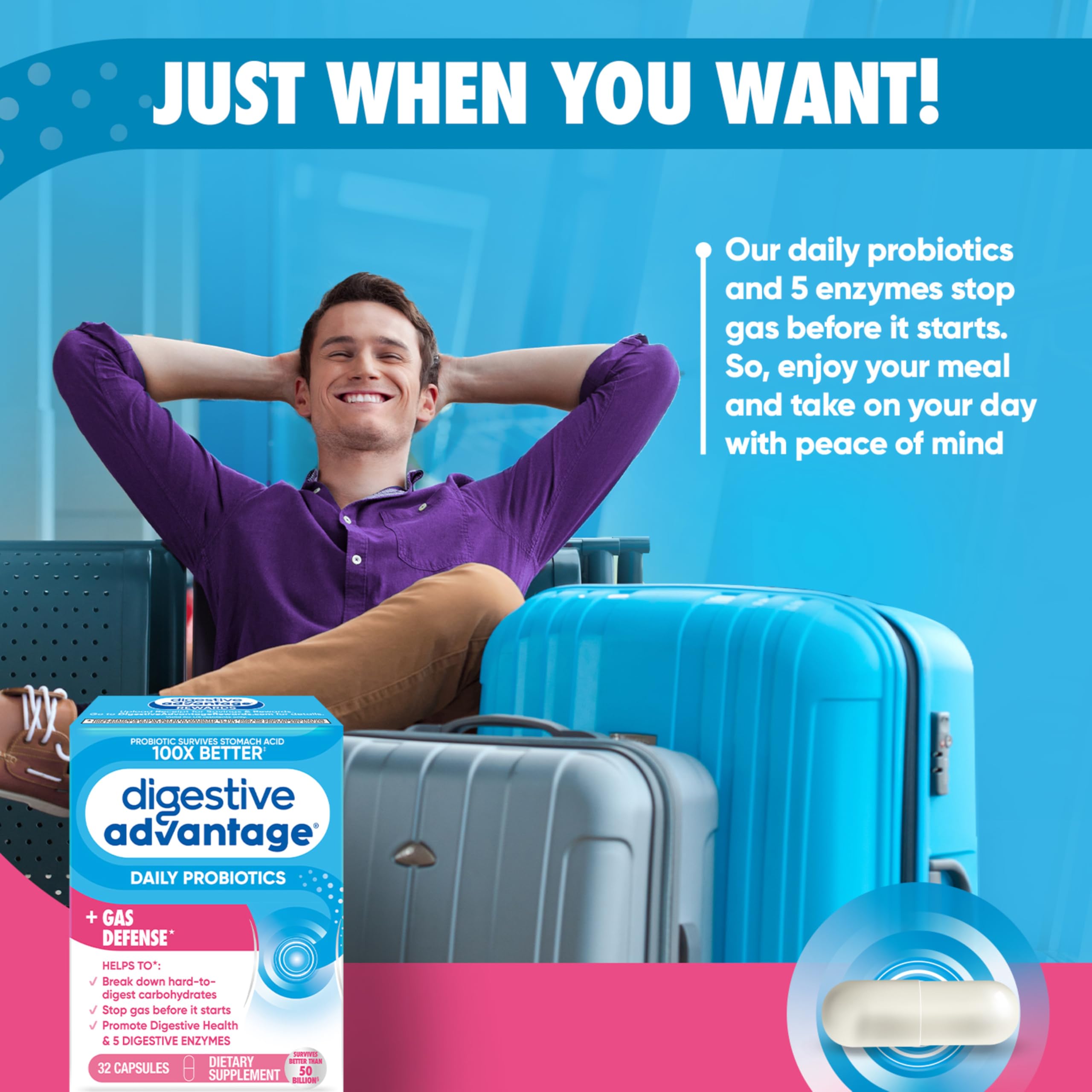 Mua Digestive Advantage Gas Defense, Daily Probiotics for Women & Men ...