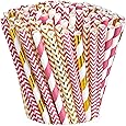 Amazon.com: [200 Pack] Pink & Rose Gold Paper Drinking Straws 100% ...