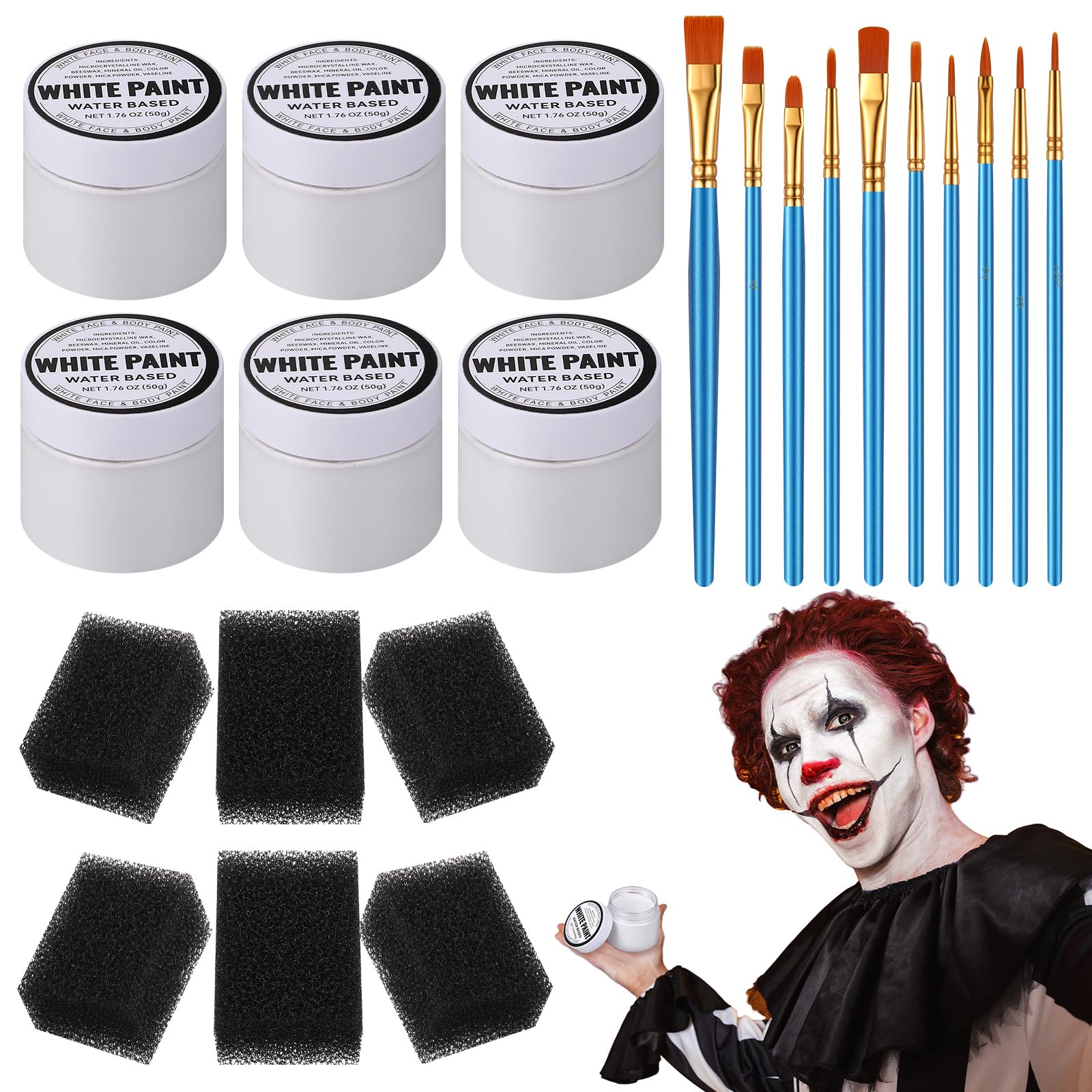 Vertintong 22 Pcs Halloween Clown Makeup Kit White Face Body Paint Non ...