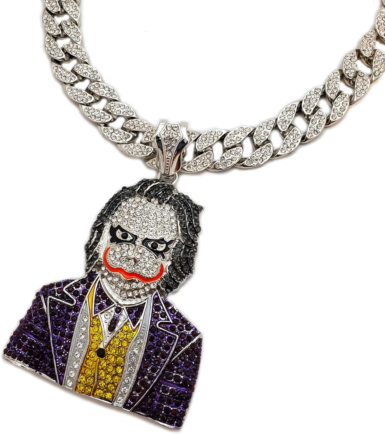 BLINGFACTORY Hip Hop Iced Large Joker w/ 18" Full Iced Miami Cuban ...