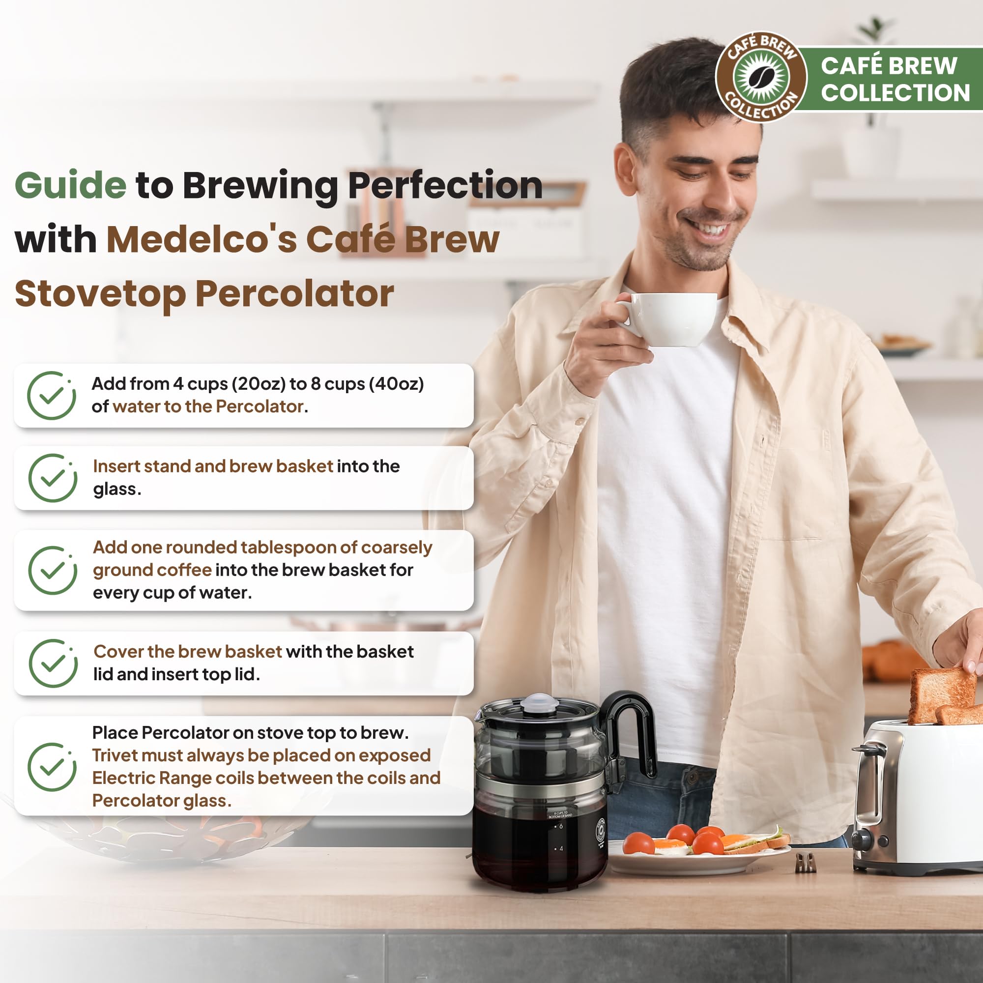 Mua Café Brew Collection 8-Cup Glass Stovetop Percolator Coffee Pot ...