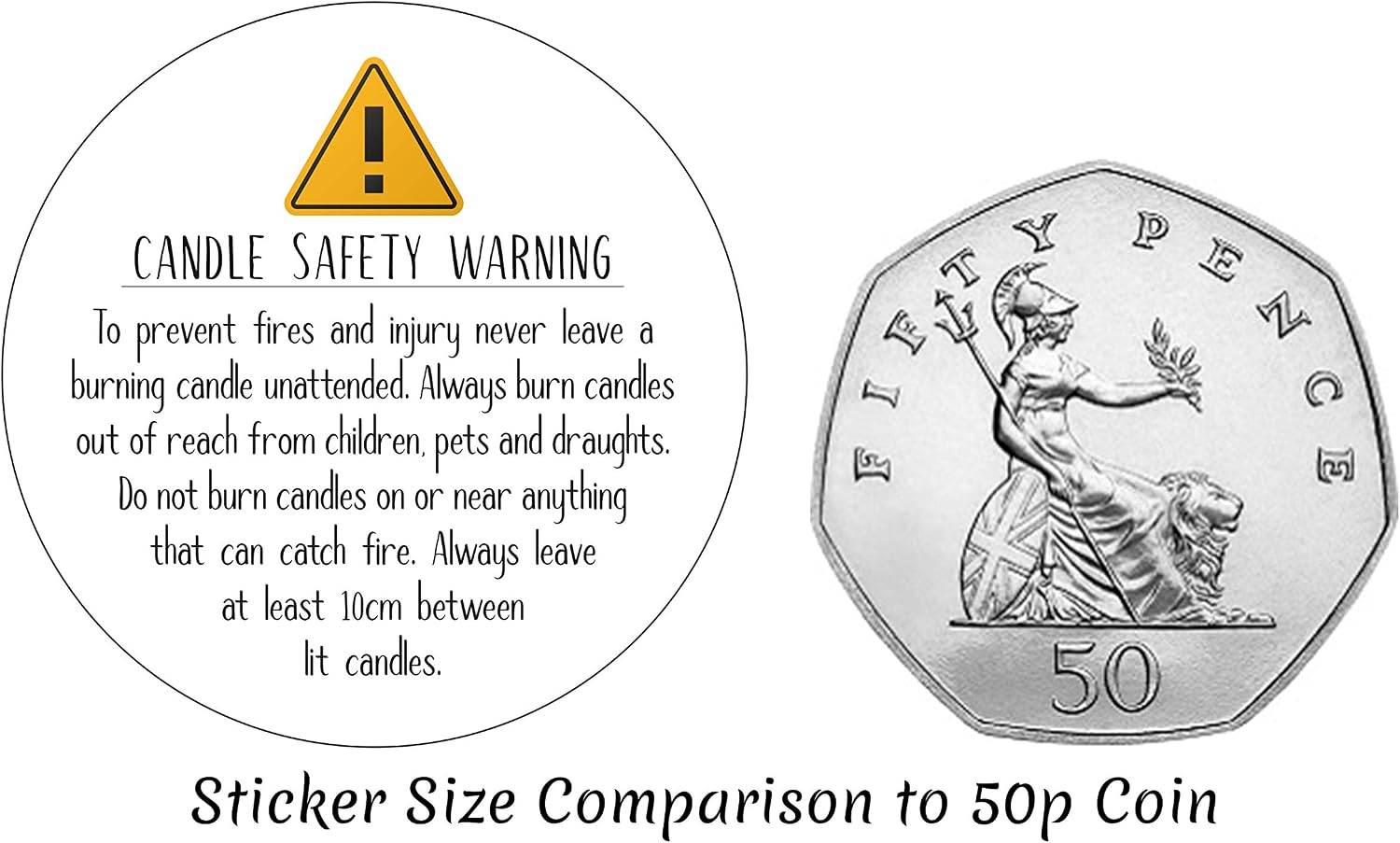 35mm Round Candle Safety Warning Stickers/Labels (Pack of 105, White ...