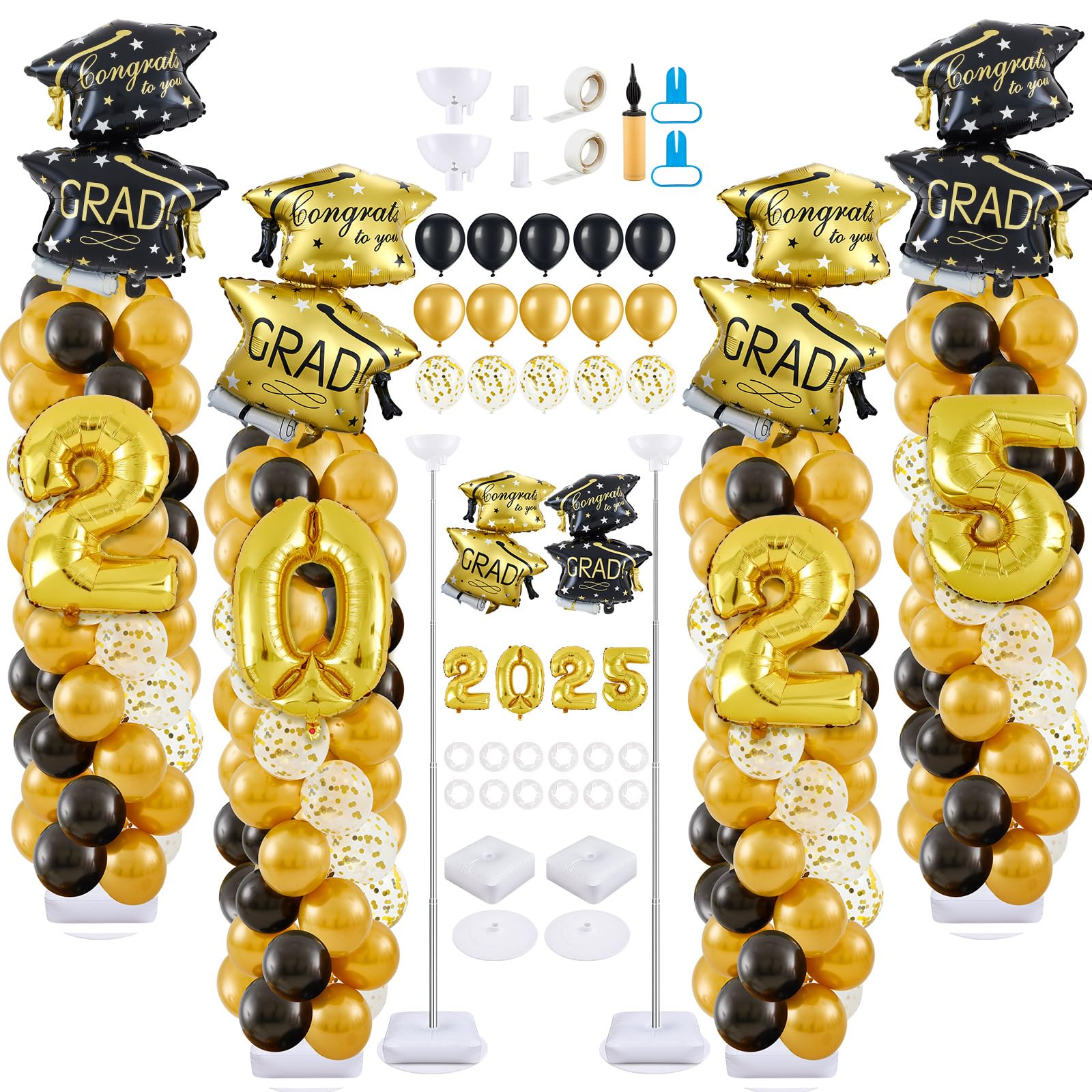 Gejoy 4 Sets Graduation Balloon Column Stand Kit with 314 Pcs Black ...
