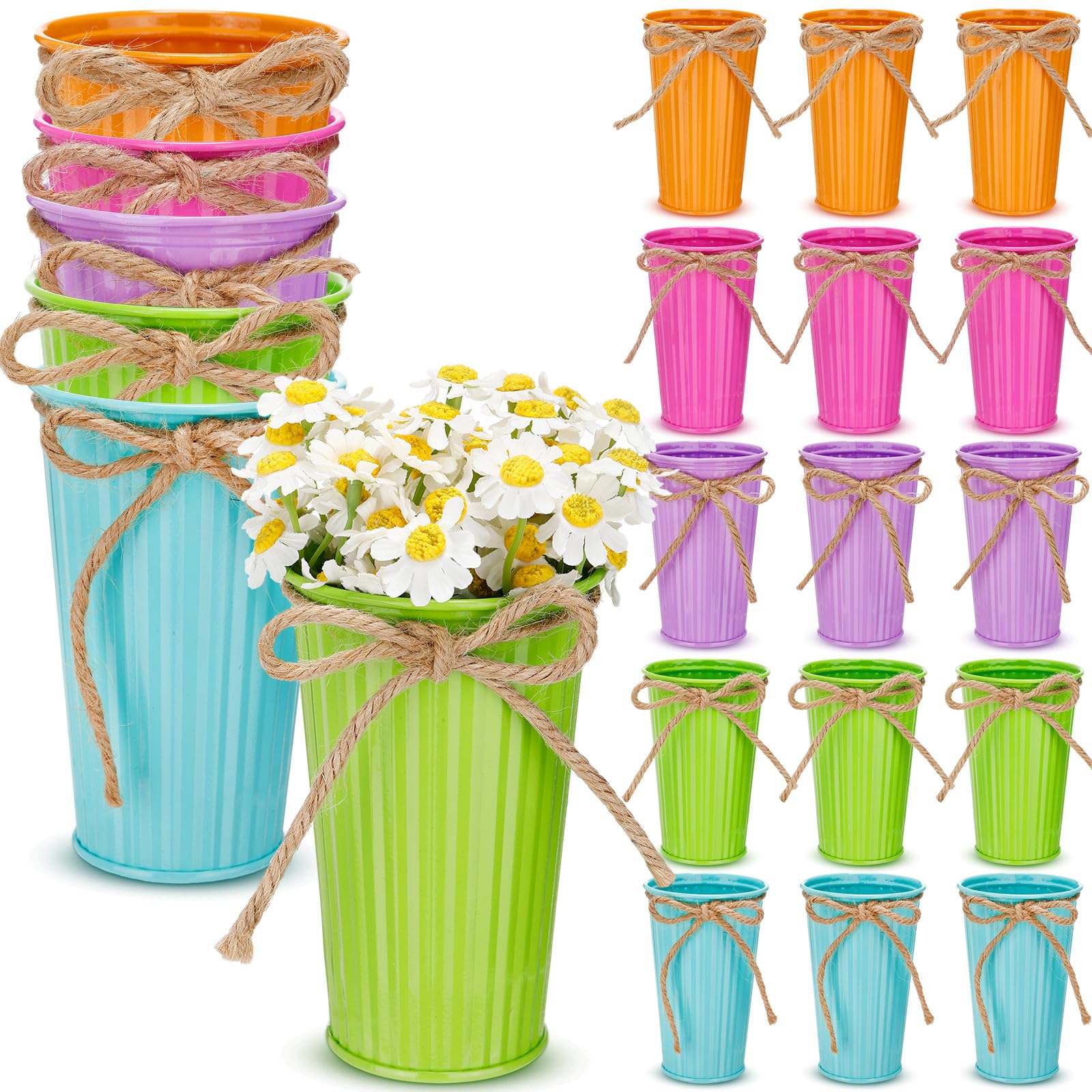 Ziliny 20 Pack 4.3 Inch Galvanized Metal Flower Vases Bulk Small Floral ...