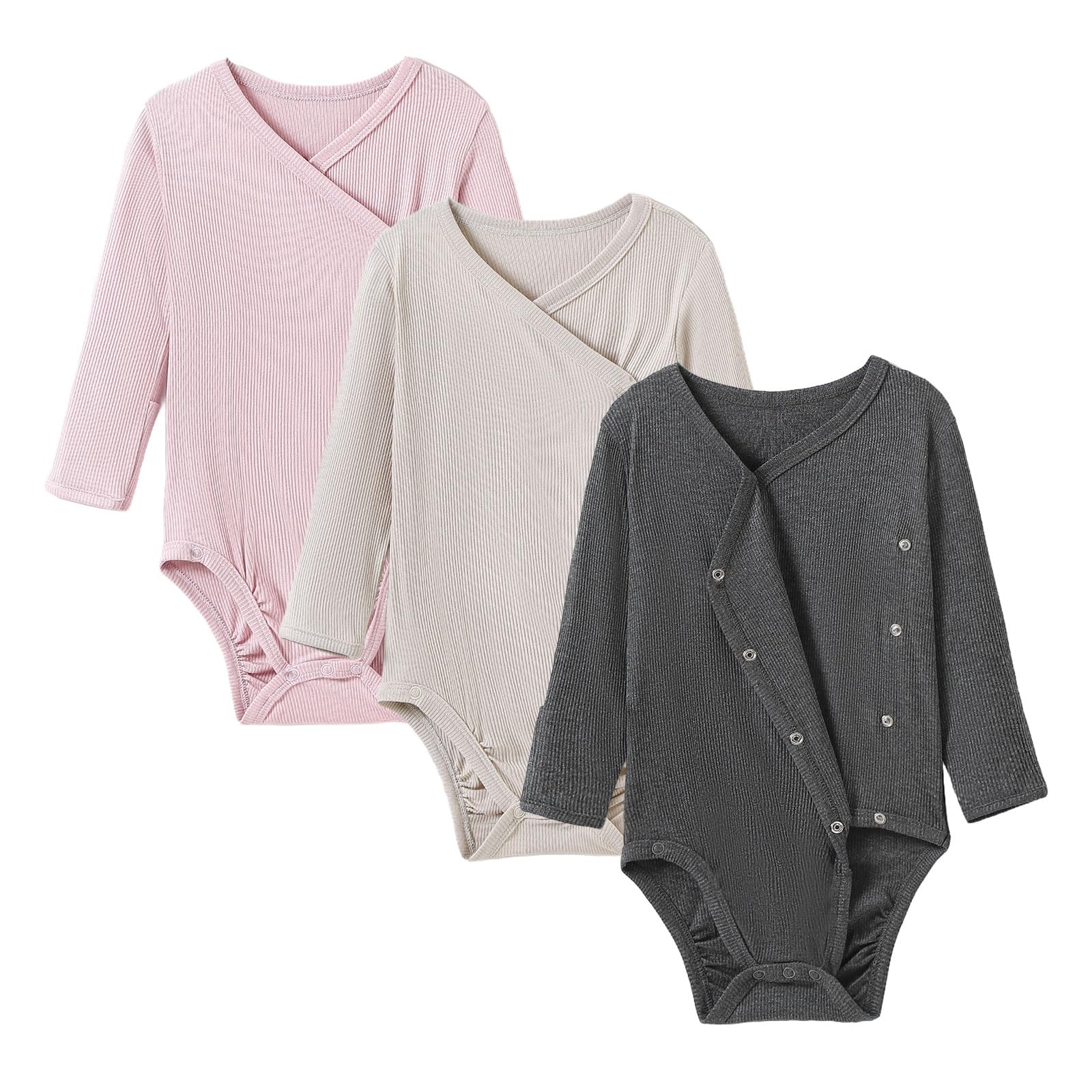 DEFAHN Viscose from Bamboo Baby Side Snap Bodysuit Kimono Onsies 3-Pack ...