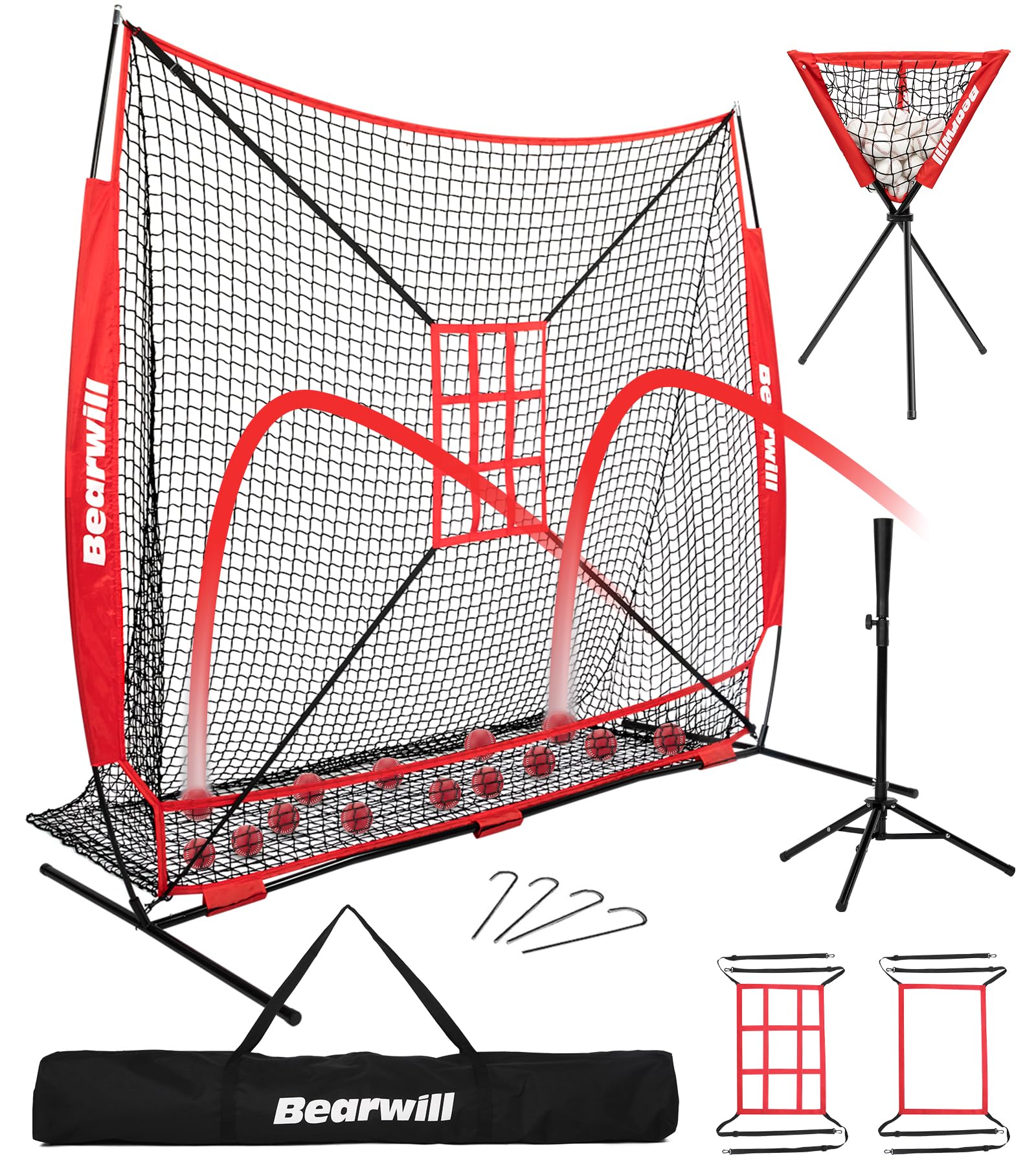 Bearwill Baseball Net, 7x7ft Softball Pitching Net with Large Ball ...