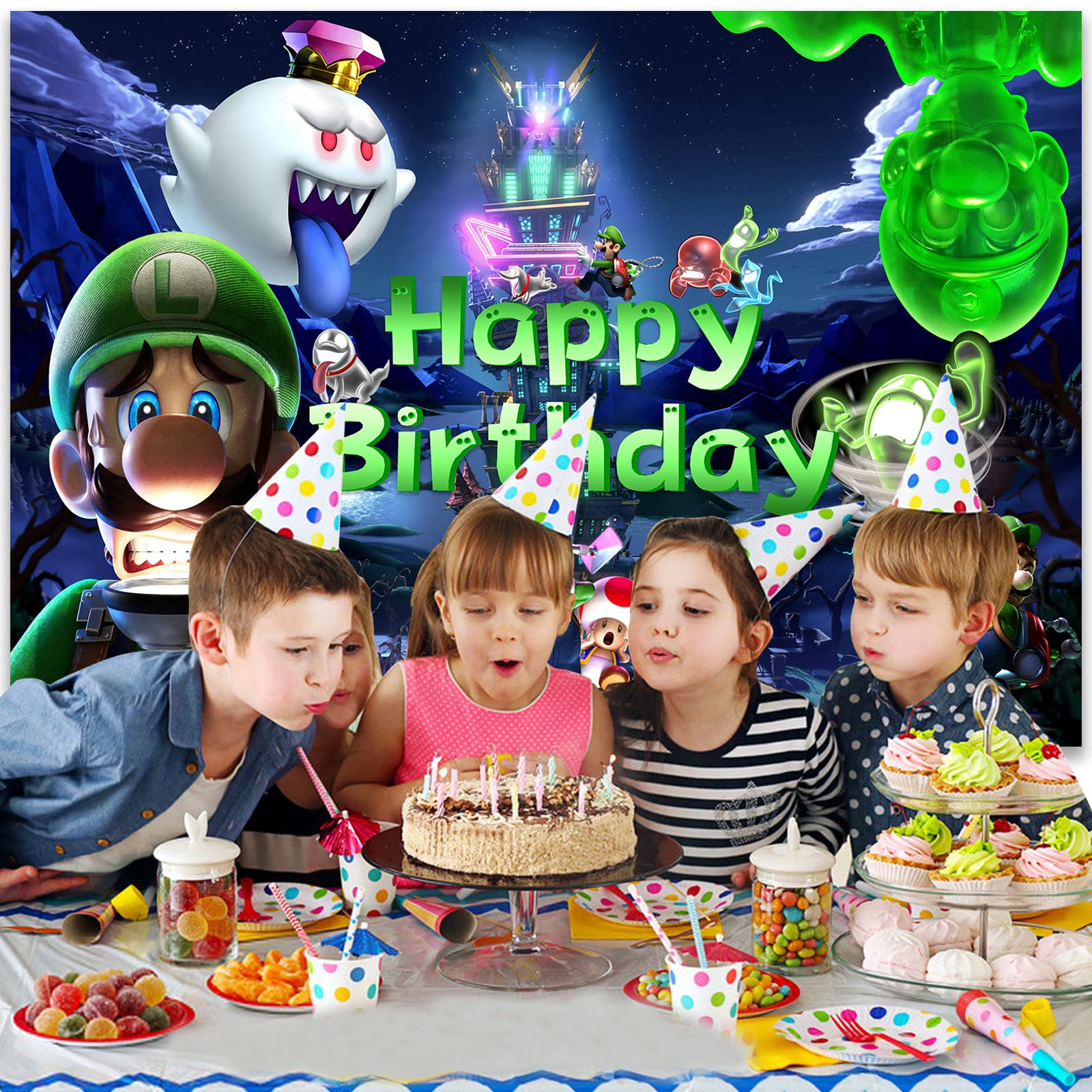 Mua Luigi Mansion Party Supplies, Happy Birthday Backdrop for Game ...