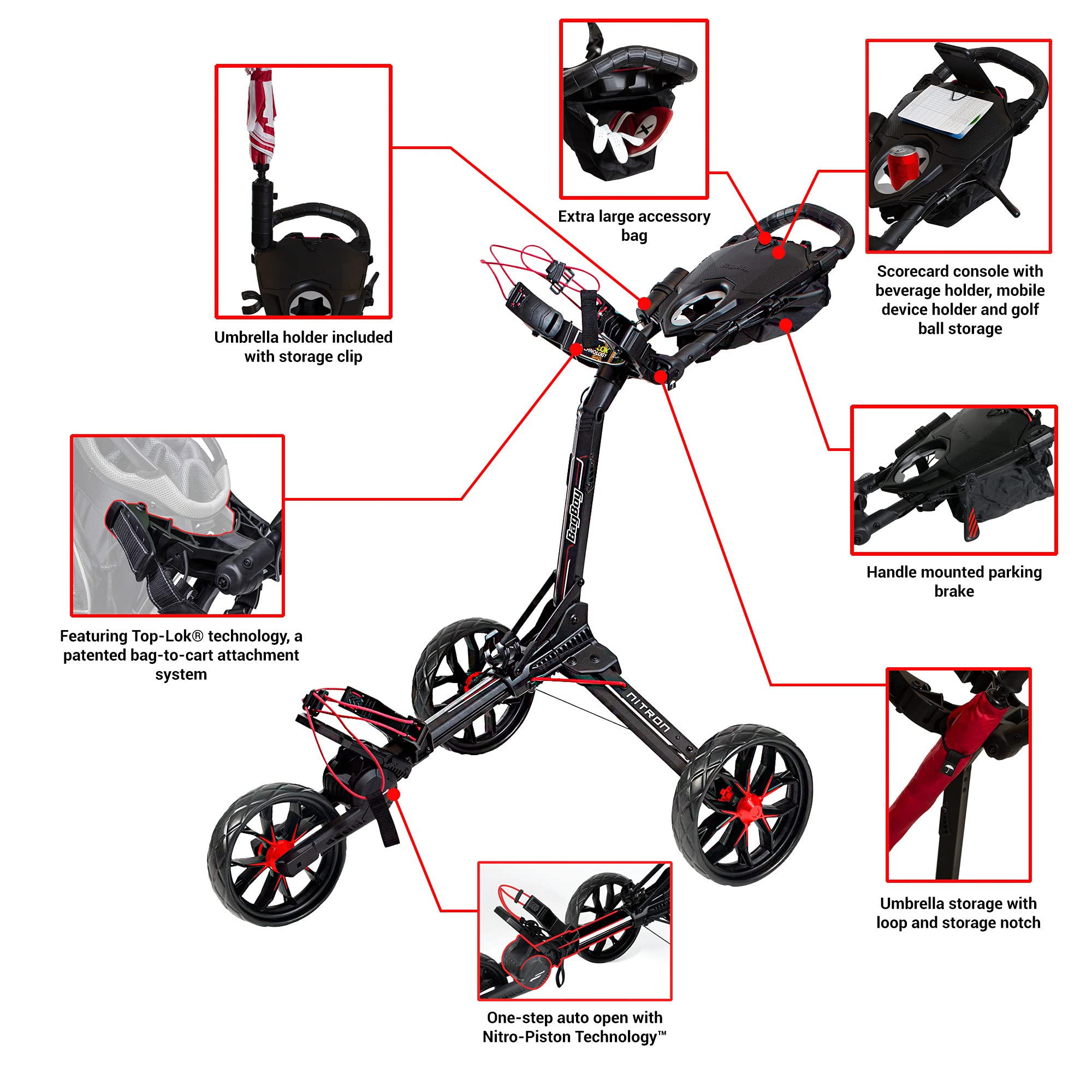 Mua Bag Boy Nitron 3 Wheel Golf Push Cart, Easy 1 Step Open and Fold ...