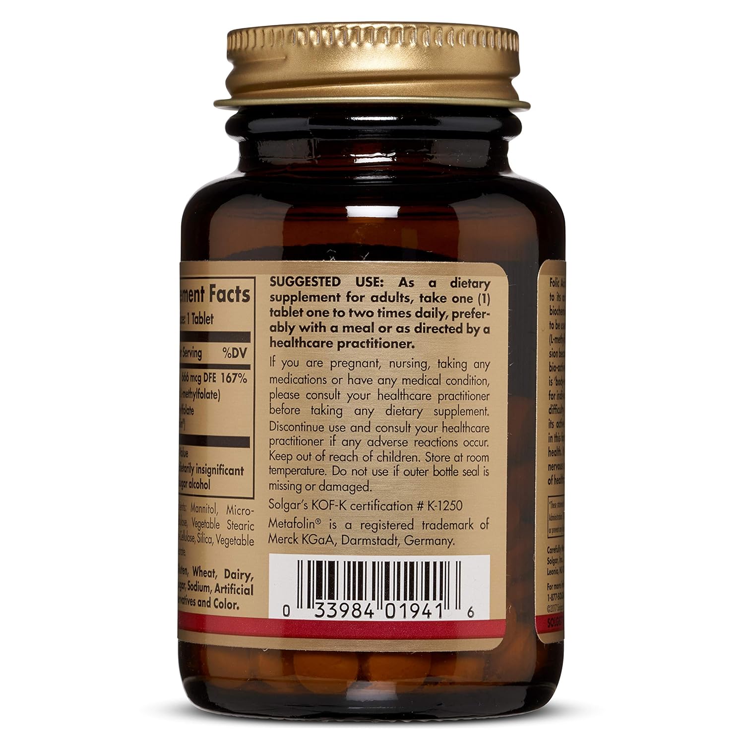 Folate 666 MCG DFE (Metafolin® 400 MCG) Tablets - 100 Count - 100 Count ...