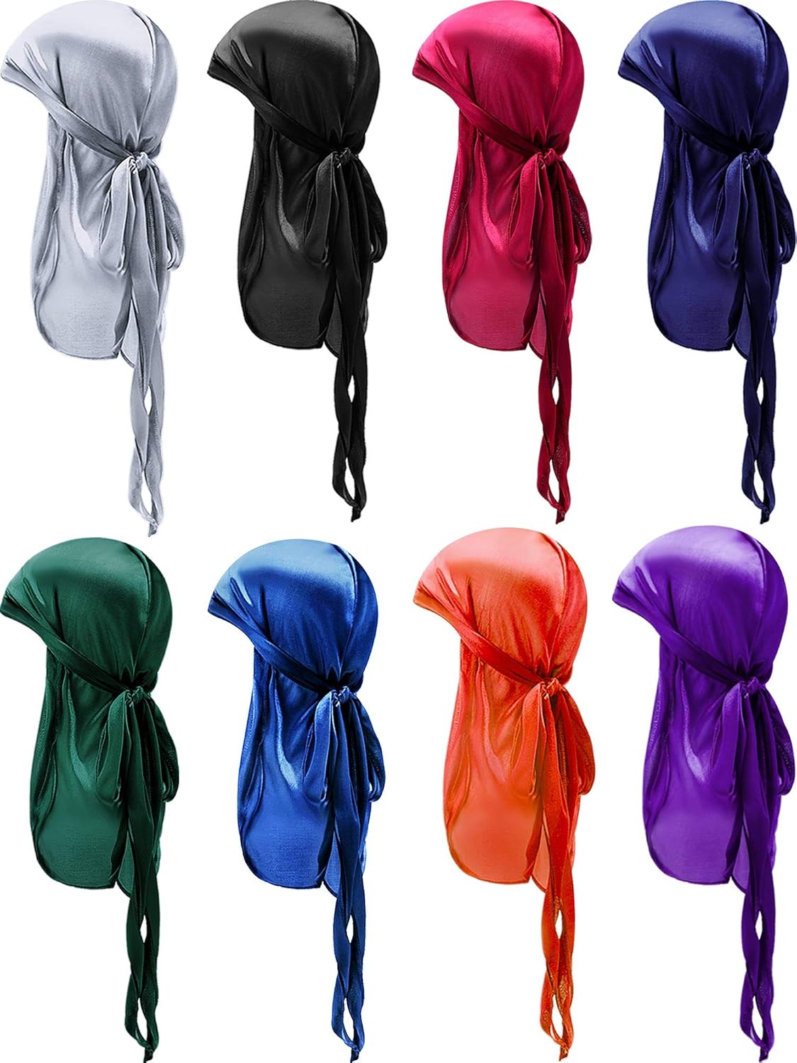 8 Pieces Silky Durag for Men Elastic Long Tail Silky Durag Caps ...