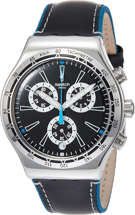 Swatch Herren Chronograph Quarz Uhr mit Leder Armband YVS442: Amazon.de ...