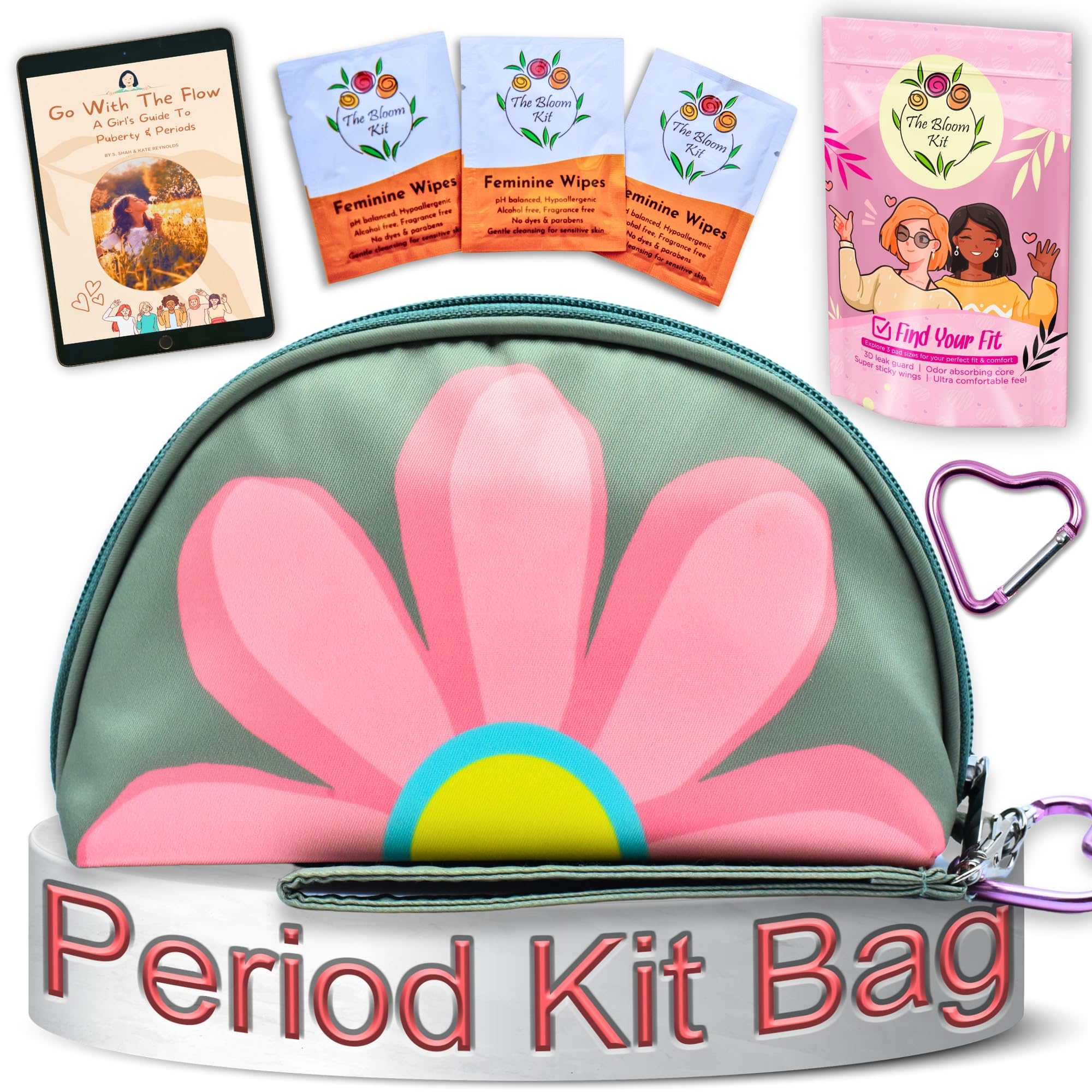 The Bloom First Period Kit for Girls 9-12, Cute Sanitary Napkin Storage ...