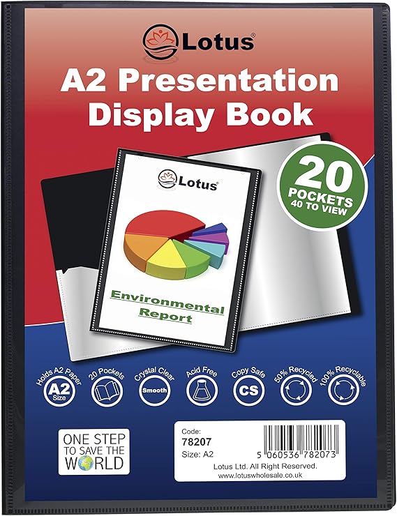 A2 Display Book - 20 Pockets Black Presentation A2 Display Book Folder ...