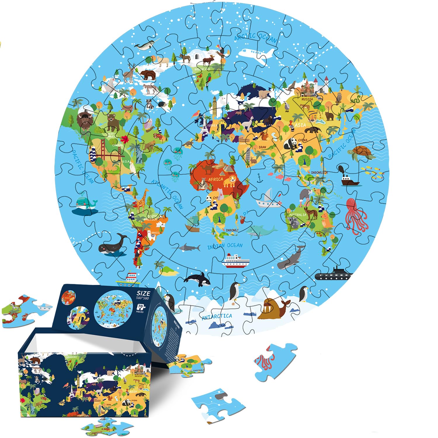 Puzzles for Kids Ages 4-6, 70 Piece Educational Round Floor Puzzles for ...