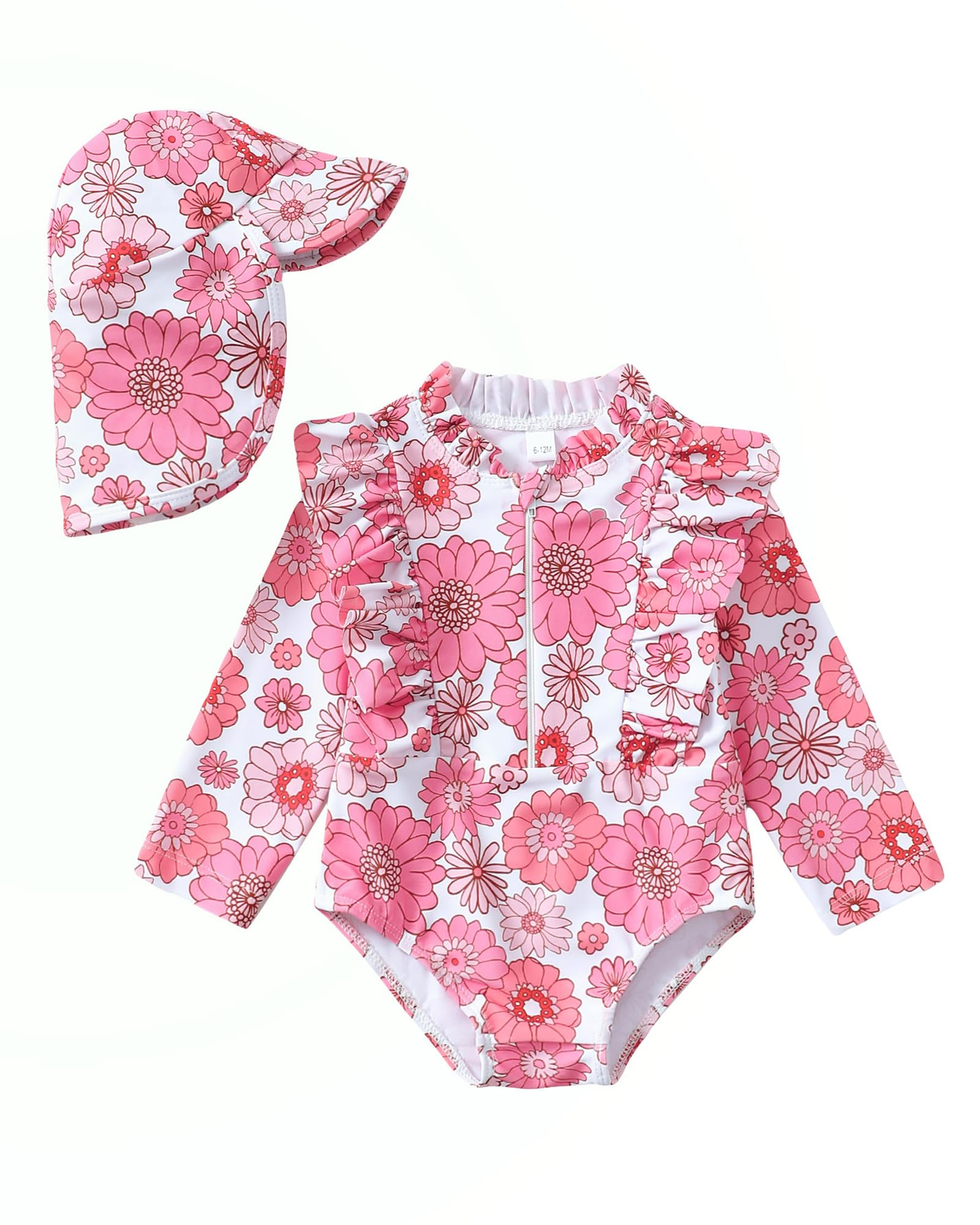 SUNNY PIGGY Baby Girl Swimsuit Long Sleeve One Piece Ruffle Zipper ...