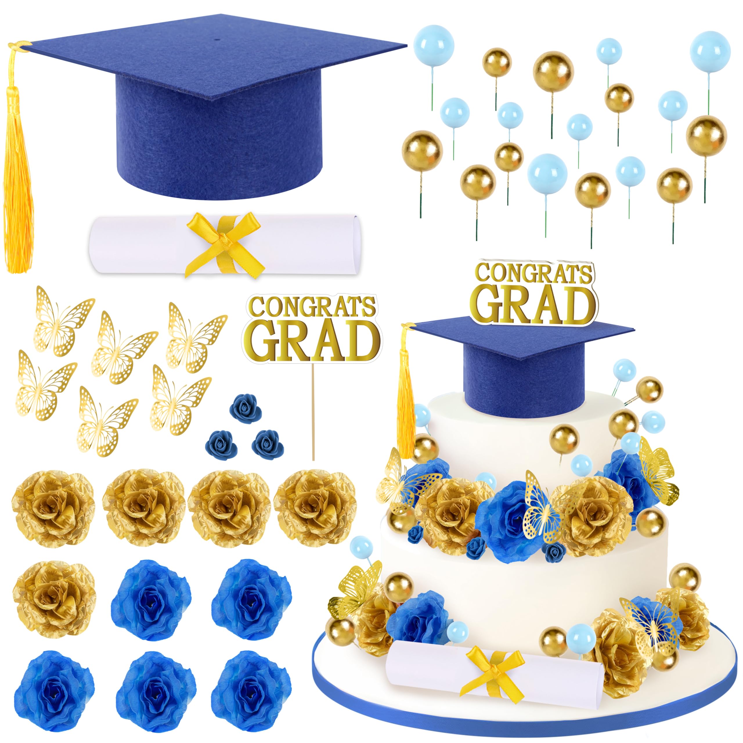 Blue Graduation Cake Decorations 2025 - Congrats Grad Cap Cupcake ...