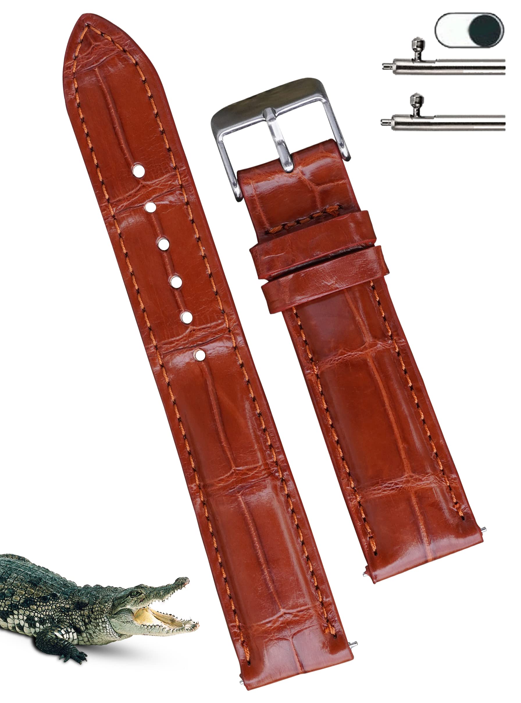 Mua vinacreations 22mm Light Brown Alligator Belly Leather Watch Band ...